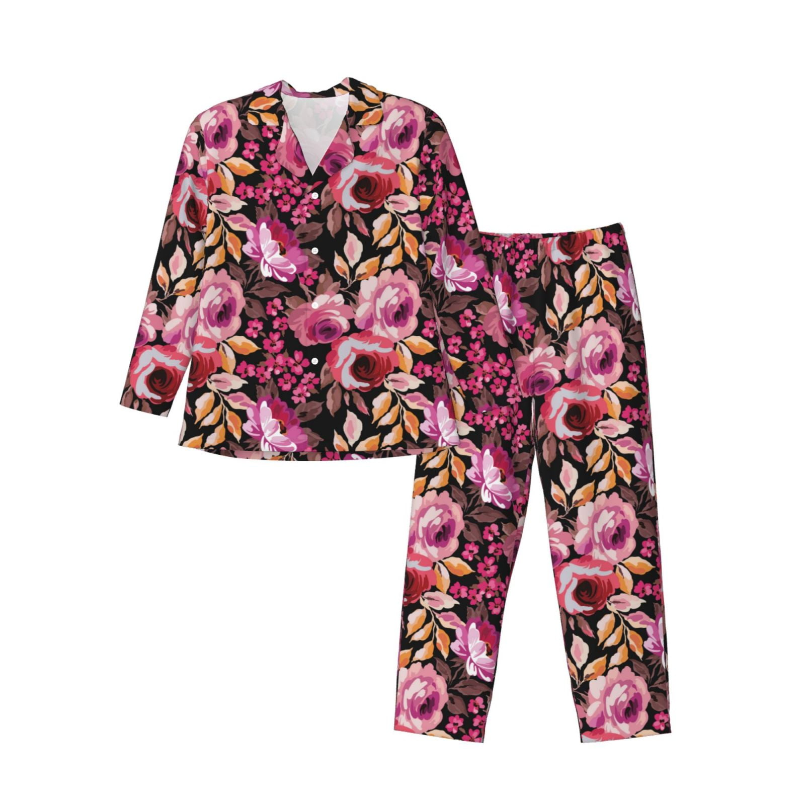 Disketp Rose Flowers for Pajamas Set Long Sleeve Sleepwear Mens Button ...