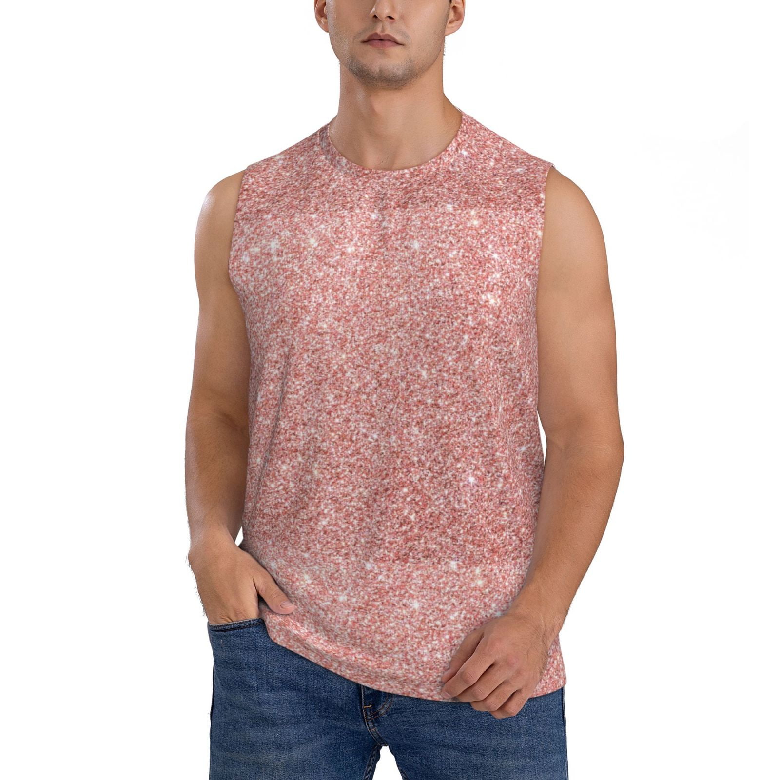 Disketp Rose Gold Pink Glitter Sleeveless Tshirts For Men, Muscle ...