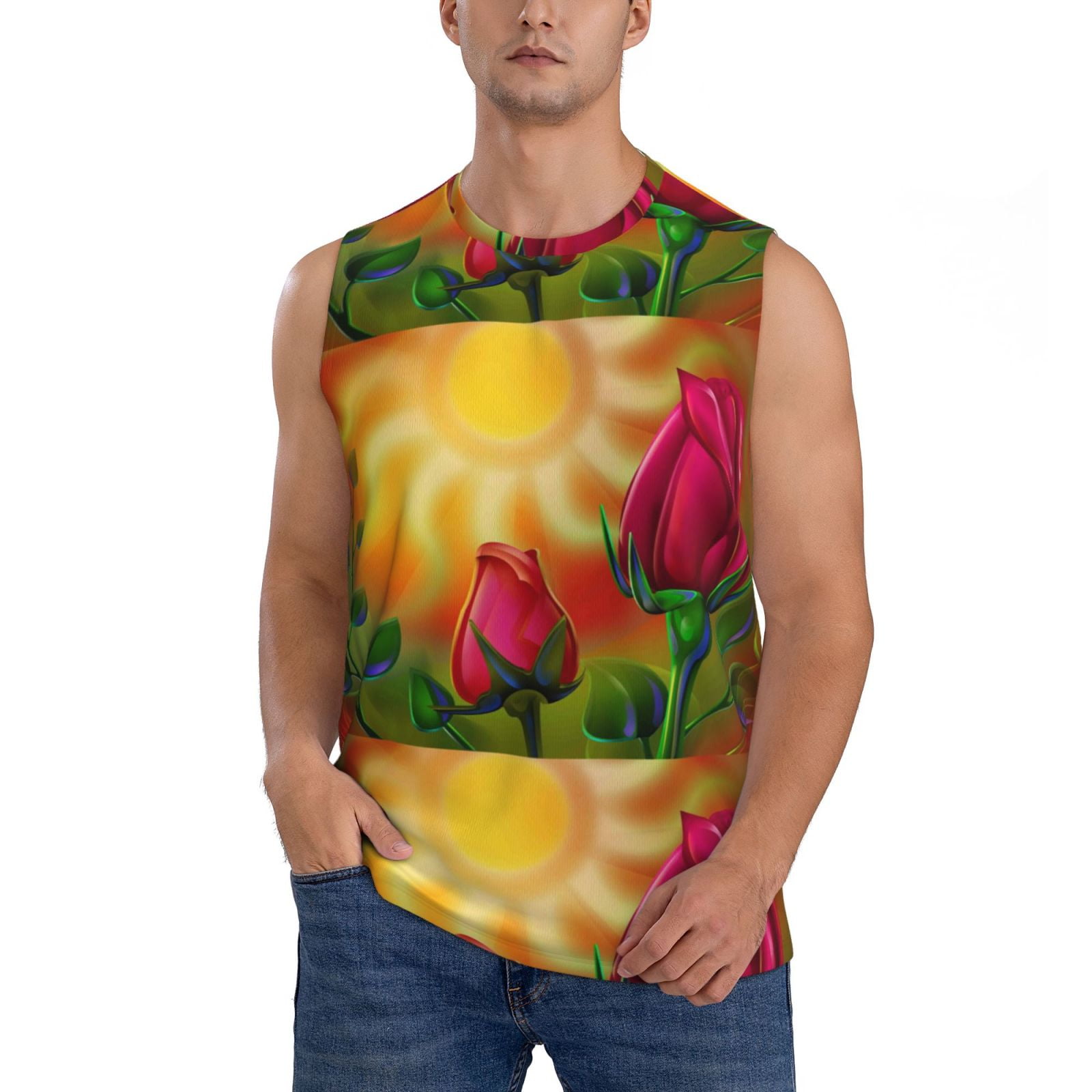 Disketp Rose Psychedelic Sleeveless Tshirts For Men, Muscle Shirts For ...