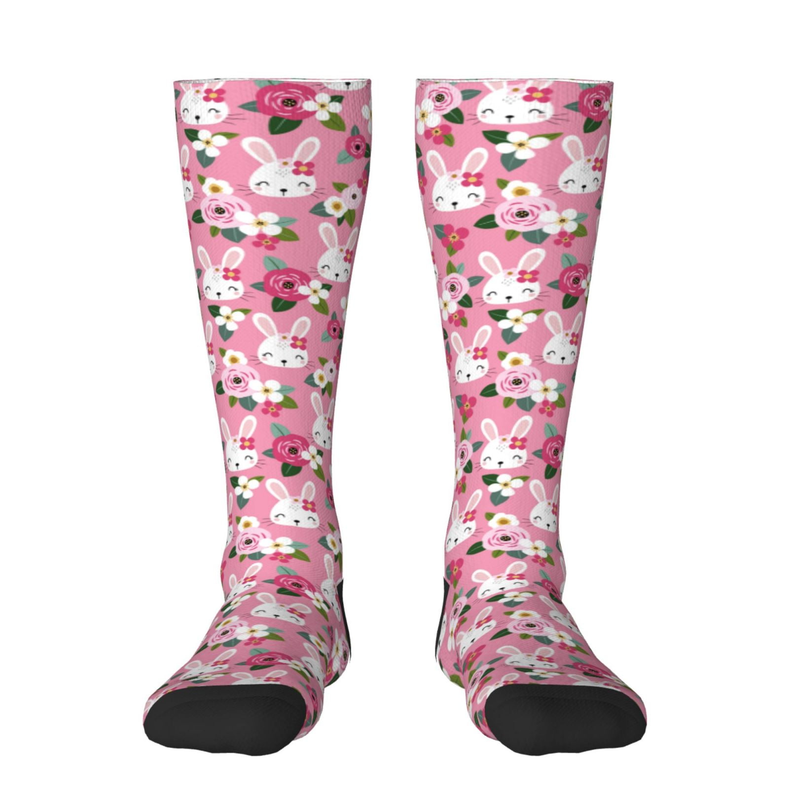 Disketp Rose Rabbit Print Unisex Contrast Color Stockings Lightweight ...