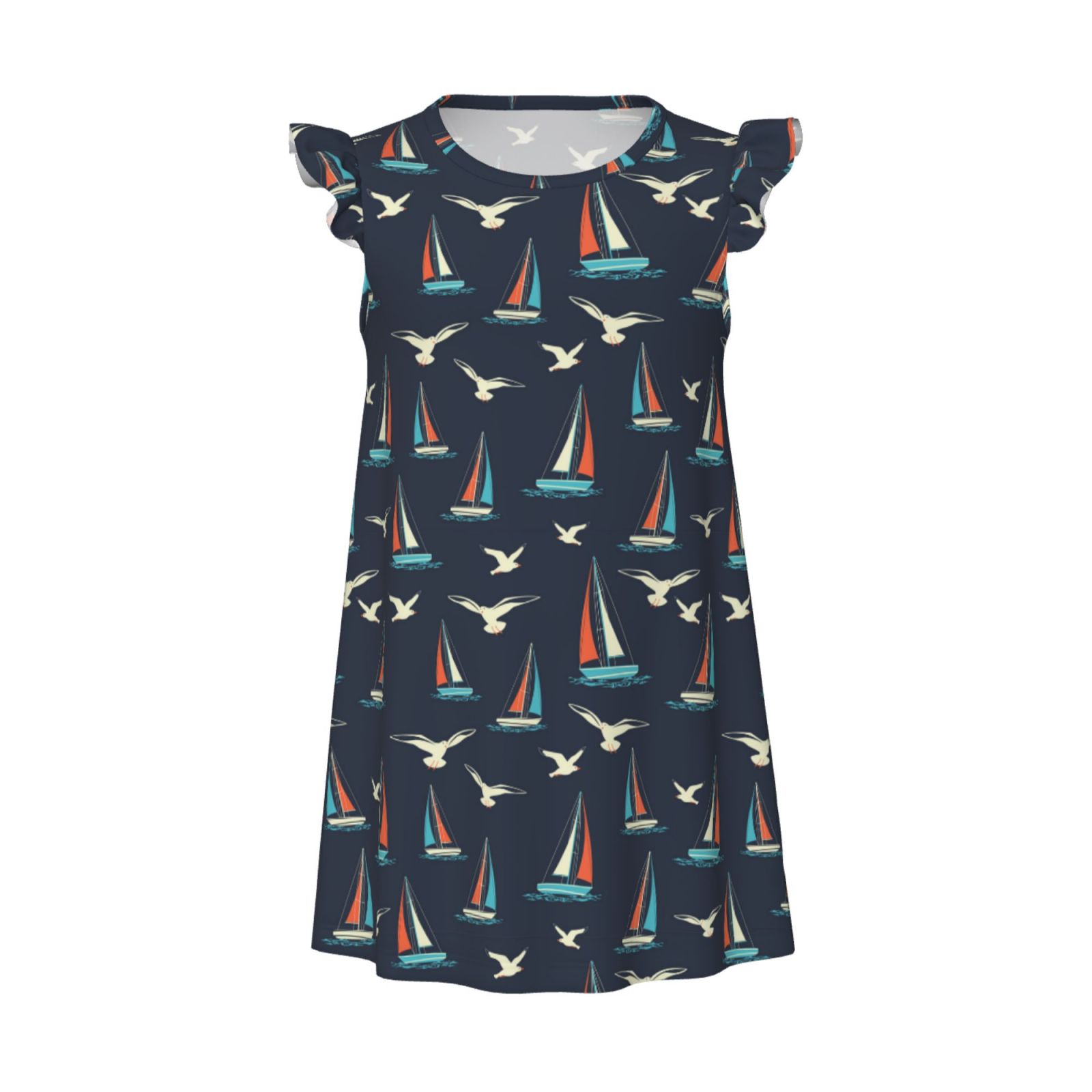 Disketp Sailboat And Seagull Print Girls Nightgowns 3-10 Years Flutter ...