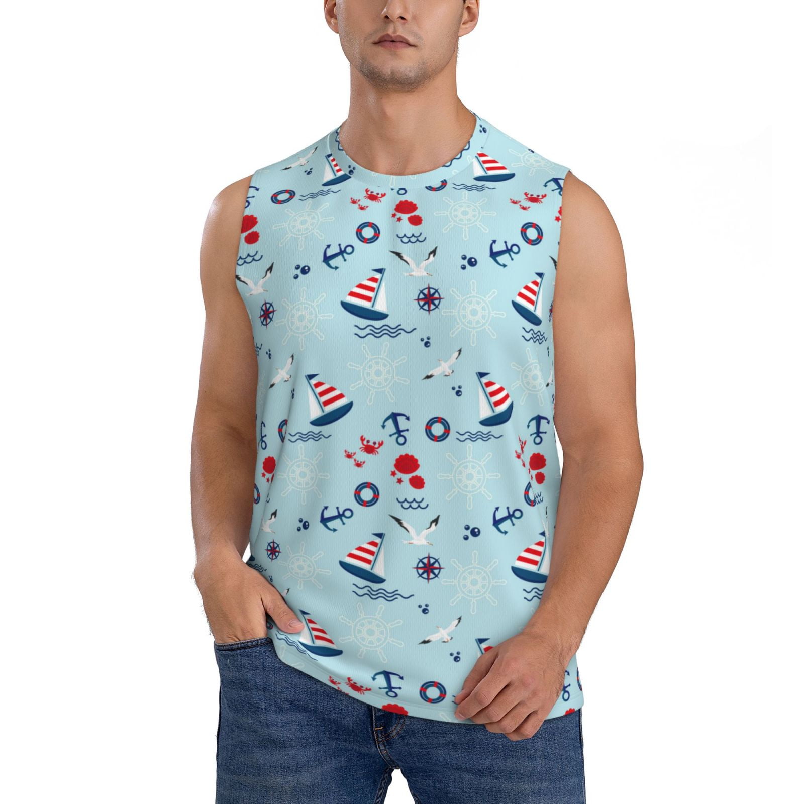 Disketp Sailboats Anchors Sleeveless Tshirts For Men, Muscle Shirts For ...