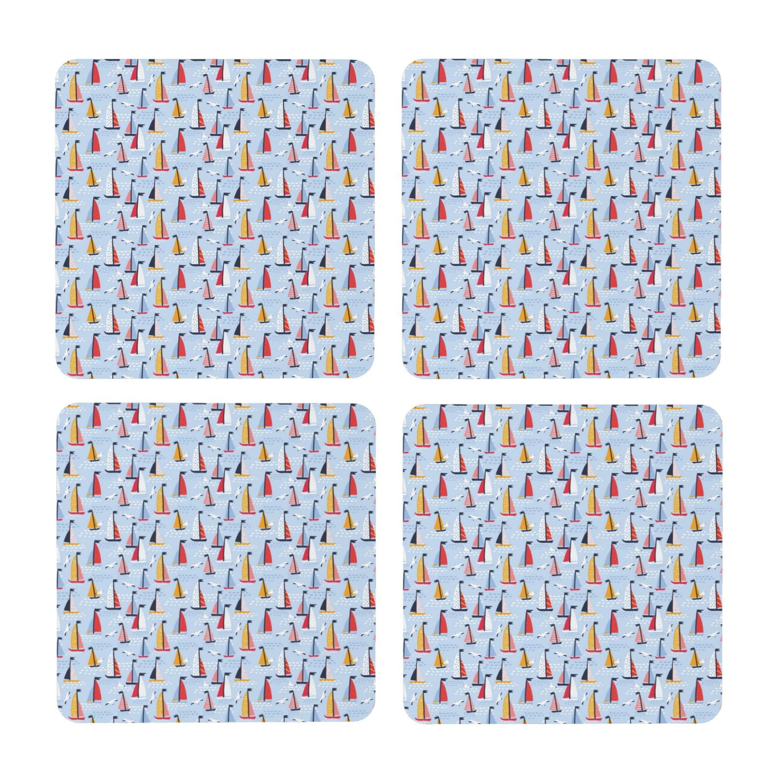 Disketp Sailboats And Seagulls MDF Cork Coaster 4 Pcs - Absorbent ...