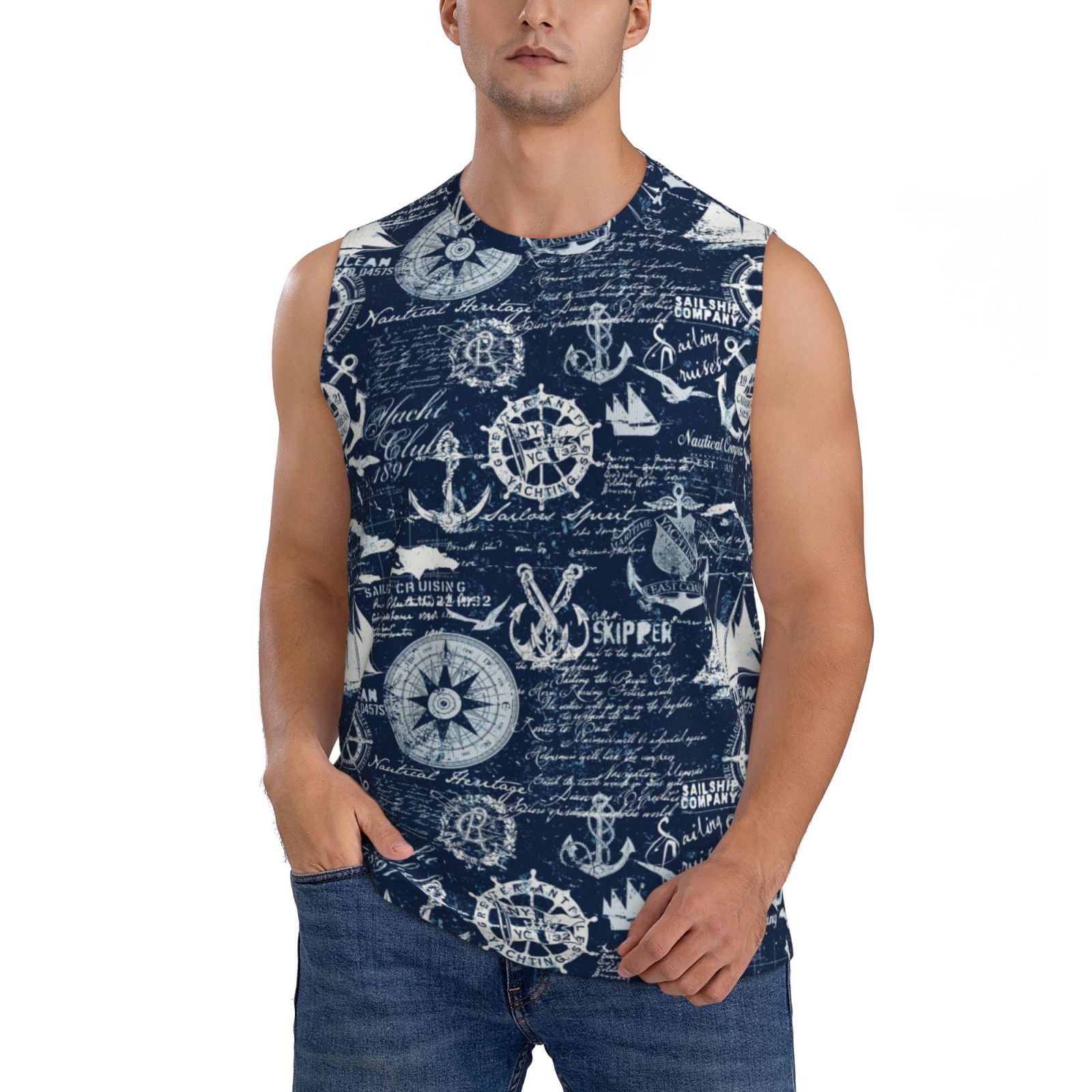 Disketp Sailing Cruises Nautical Sleeveless Tshirts for Men, Muscle ...