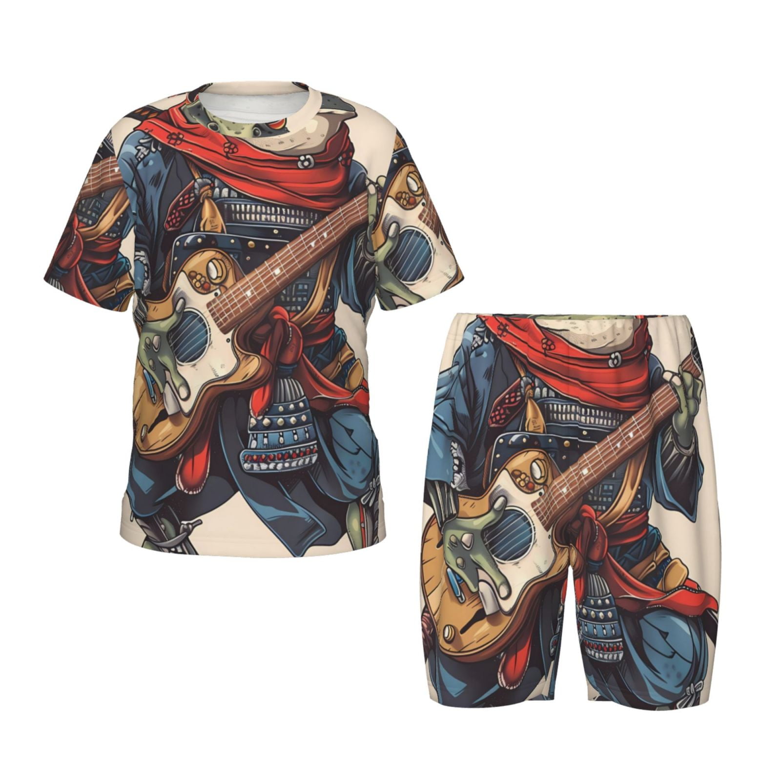 Disketp Samurai Frog Guitar Kids Short Sleeve Pajamas Kids Summer Pjs ...