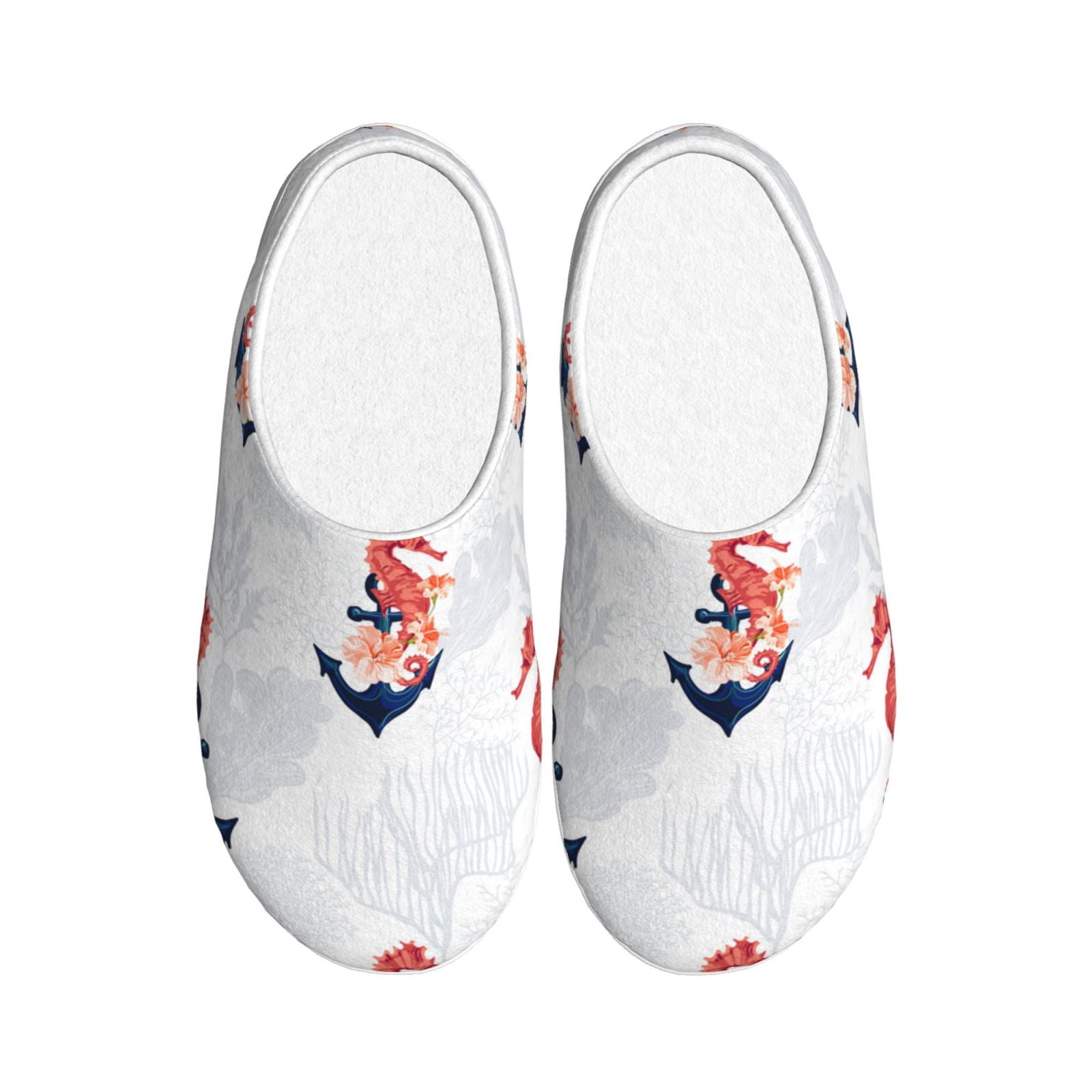 Disketp Sea Horse And Corals1 Women's Men's Slippers Plush Slip-On ...