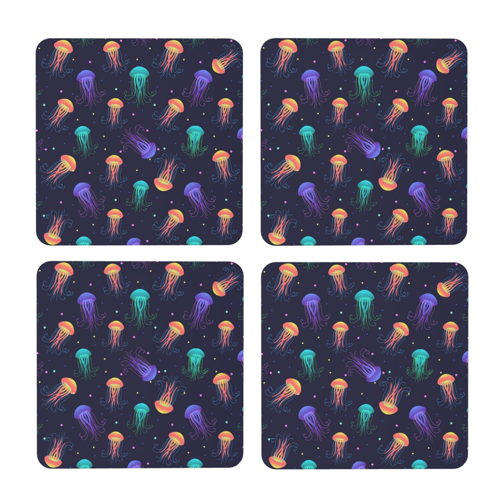 Disketp Sea Jellyfish MDF Cork Coaster 4 Pcs - Absorbent Beverage ...