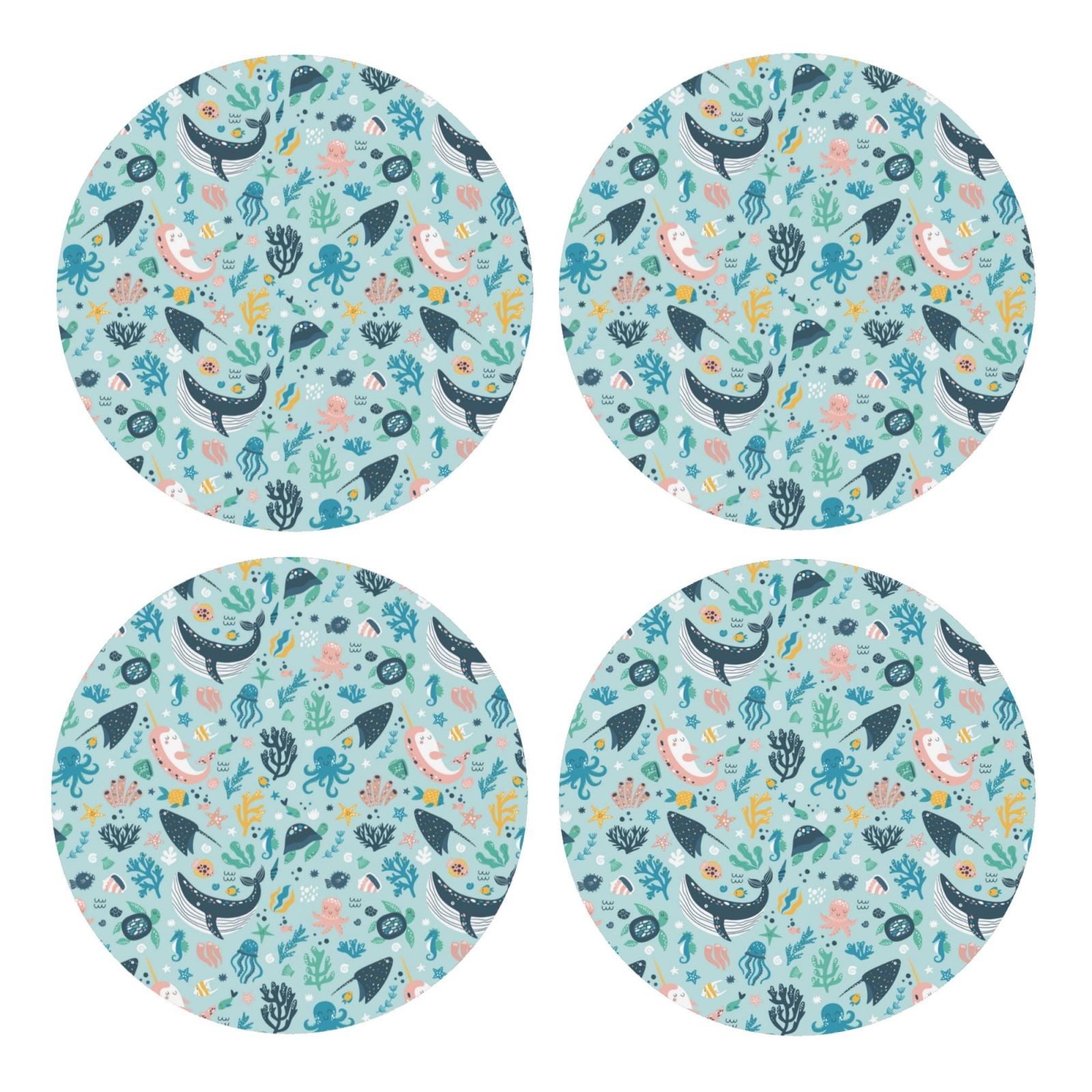 Disketp Sea Life MDF Cork Coaster 4 Pcs - Absorbent Beverage Coasters ...