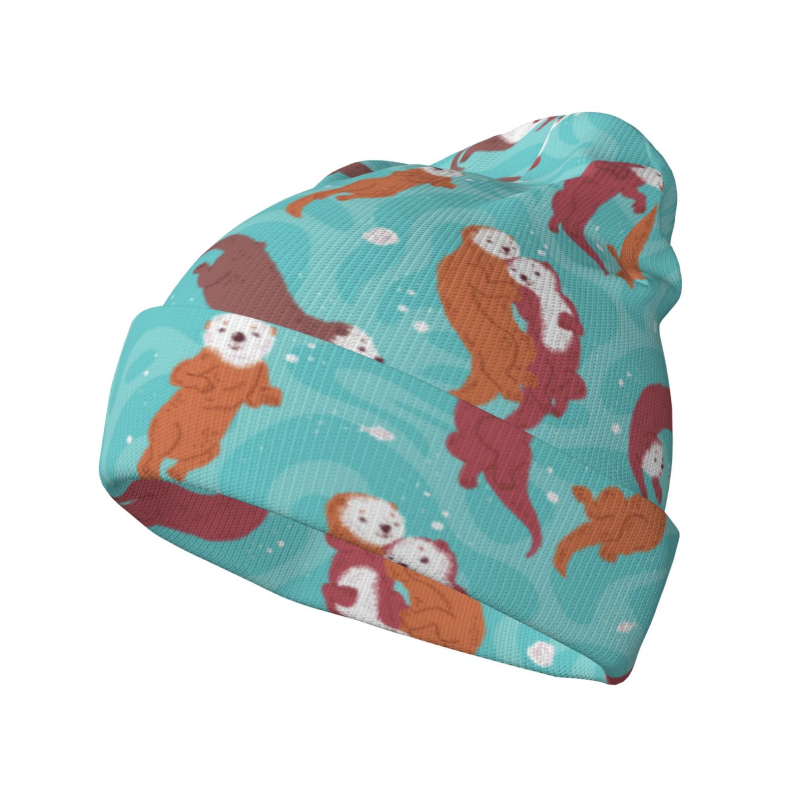 Disketp Sea Otters Family In Blue Water Winter Beanie for Men Women ...