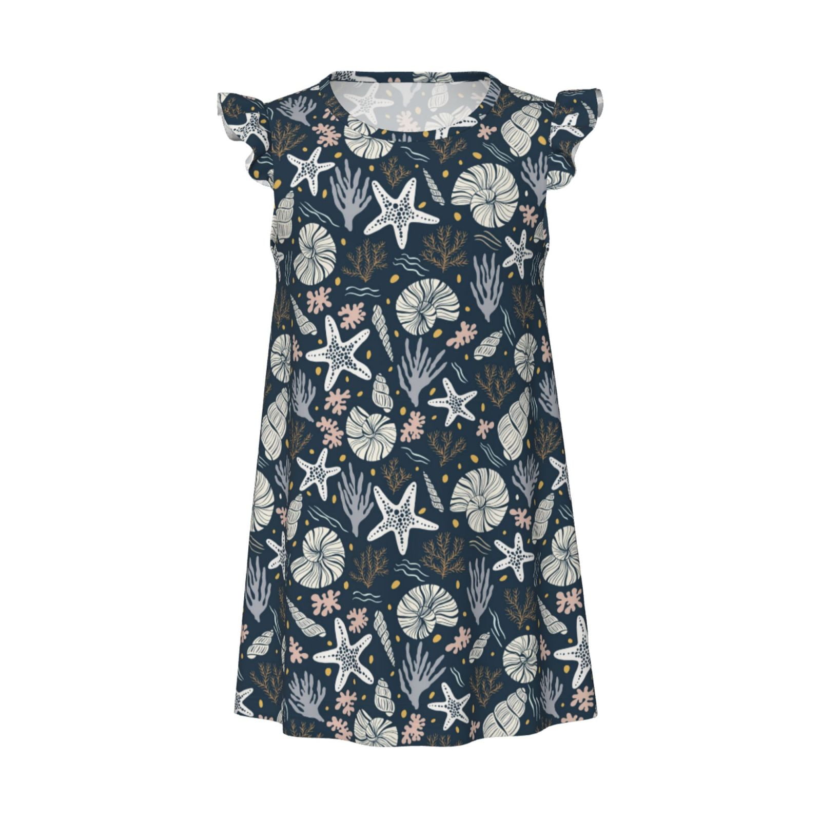 Disketp Sea Shells 1 Print Girls Nightgowns 3-10 Years Flutter Short ...