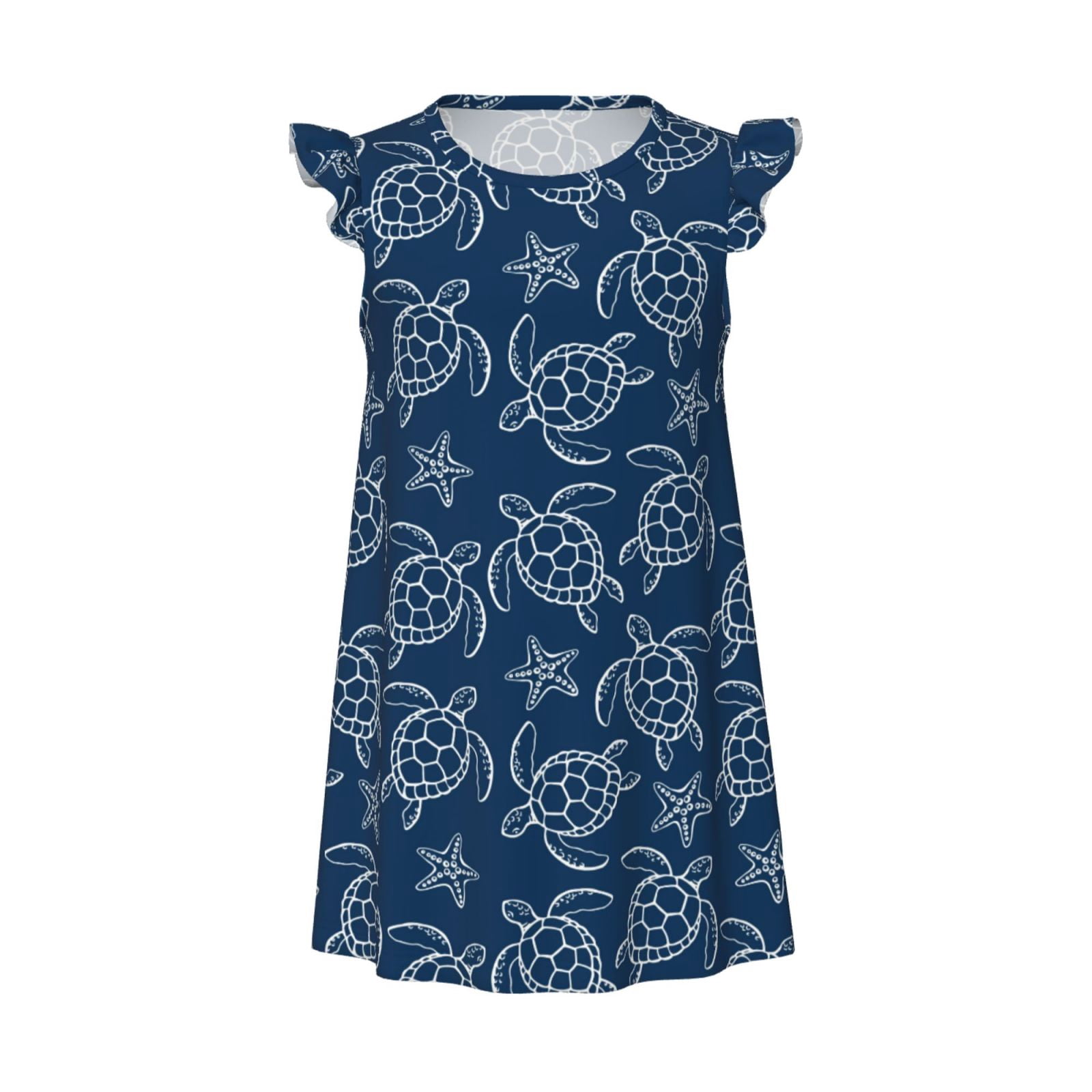 Disketp Sea Turtle Print Girls Nightgowns 3-10 Years Flutter Short ...