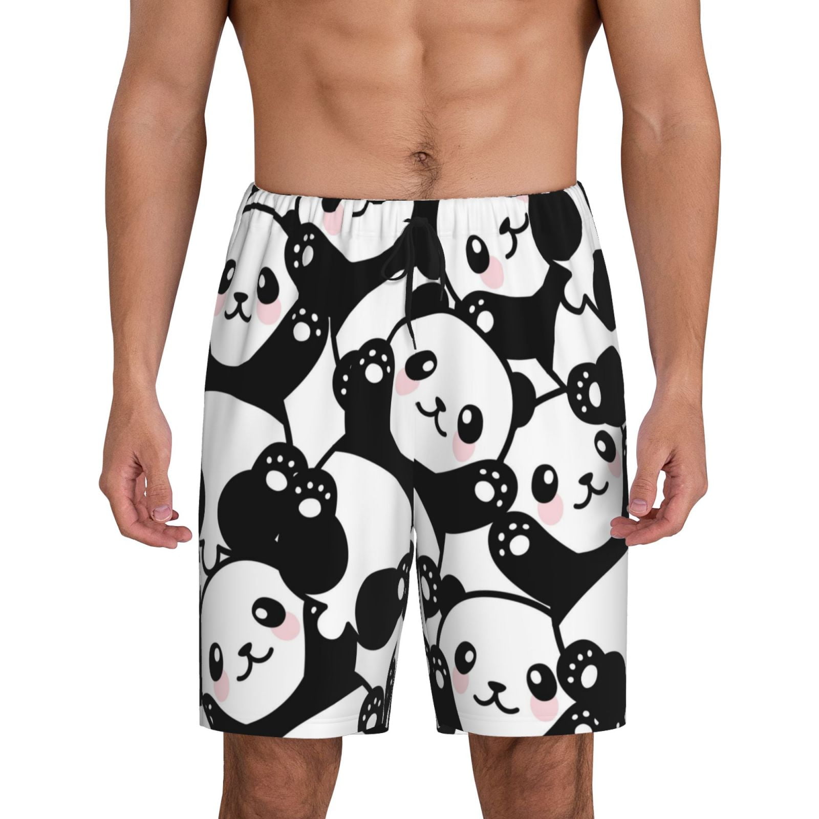 Disketp Seamless Pattern Cute Panda for Men's Soft Sleep Pajama Shorts ...