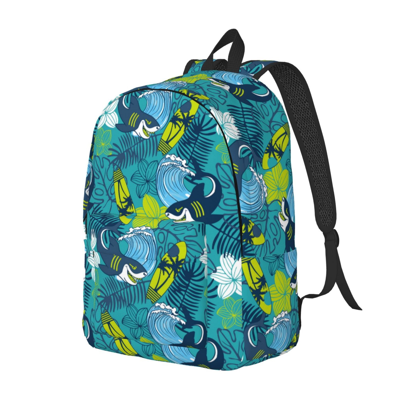 Disketp Shark And Leaves Canvas Backpack Lightweight Travel Daypack ...