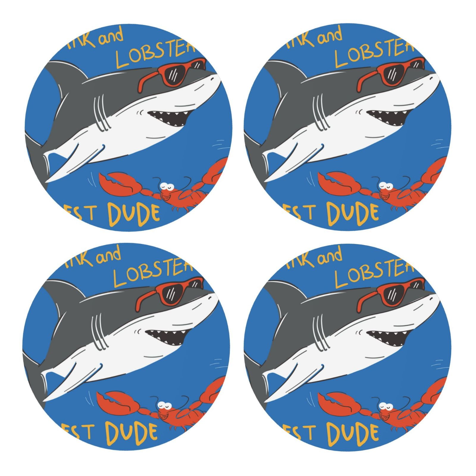 Disketp Shark With Sunglasses and Lobste MDF Cork Coaster 4 Pcs ...