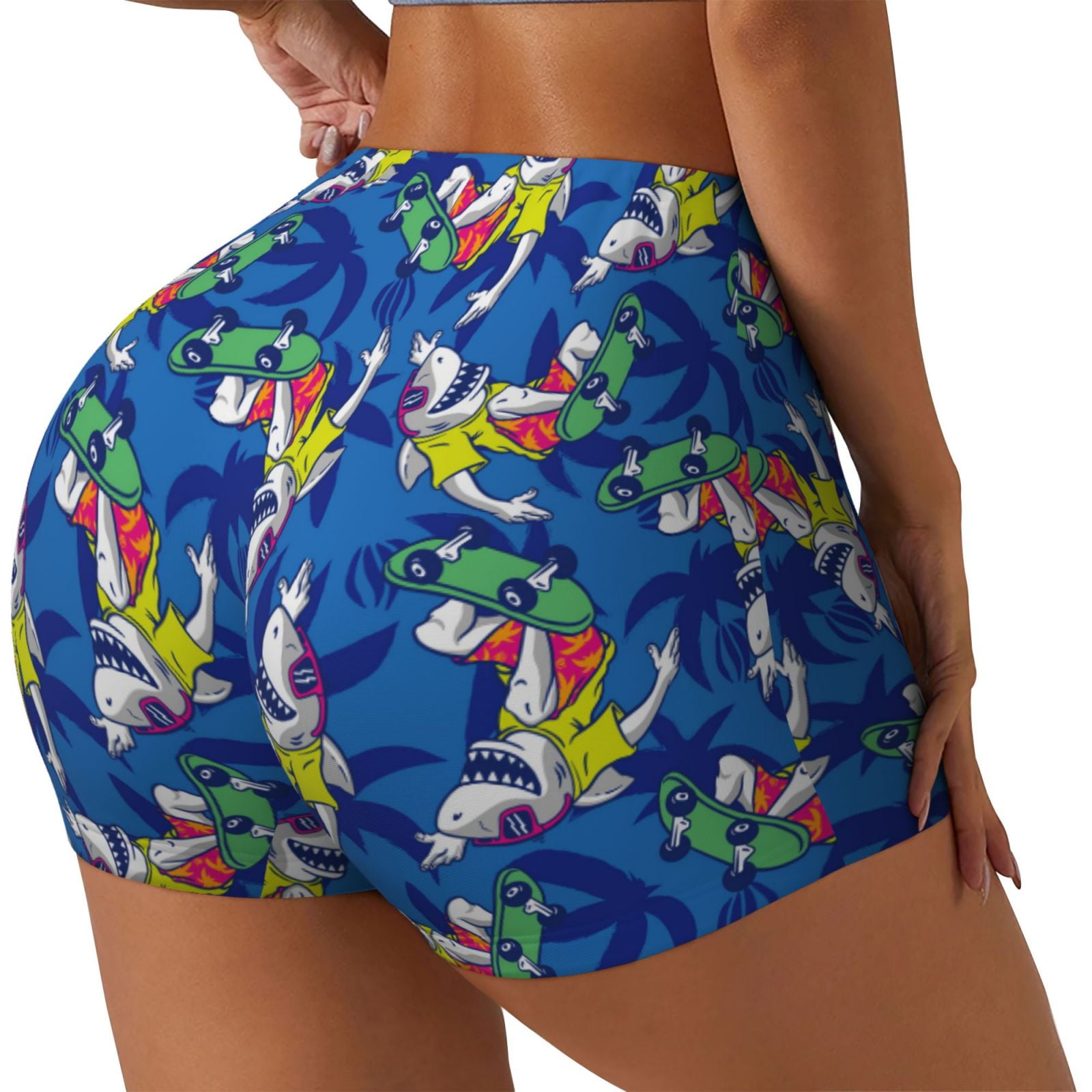 Disketp Sharks Skateboarding With Palm for Scrunch Butt Workout Shorts ...