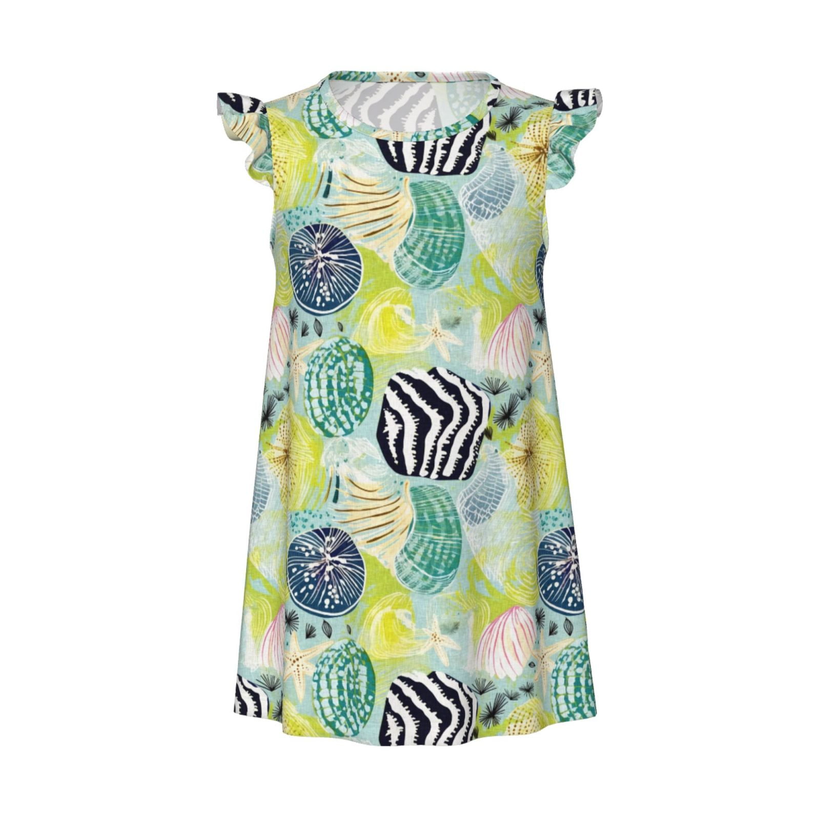 Disketp Shell Clam Print Girls Nightgowns 3-10 Years Flutter Short ...