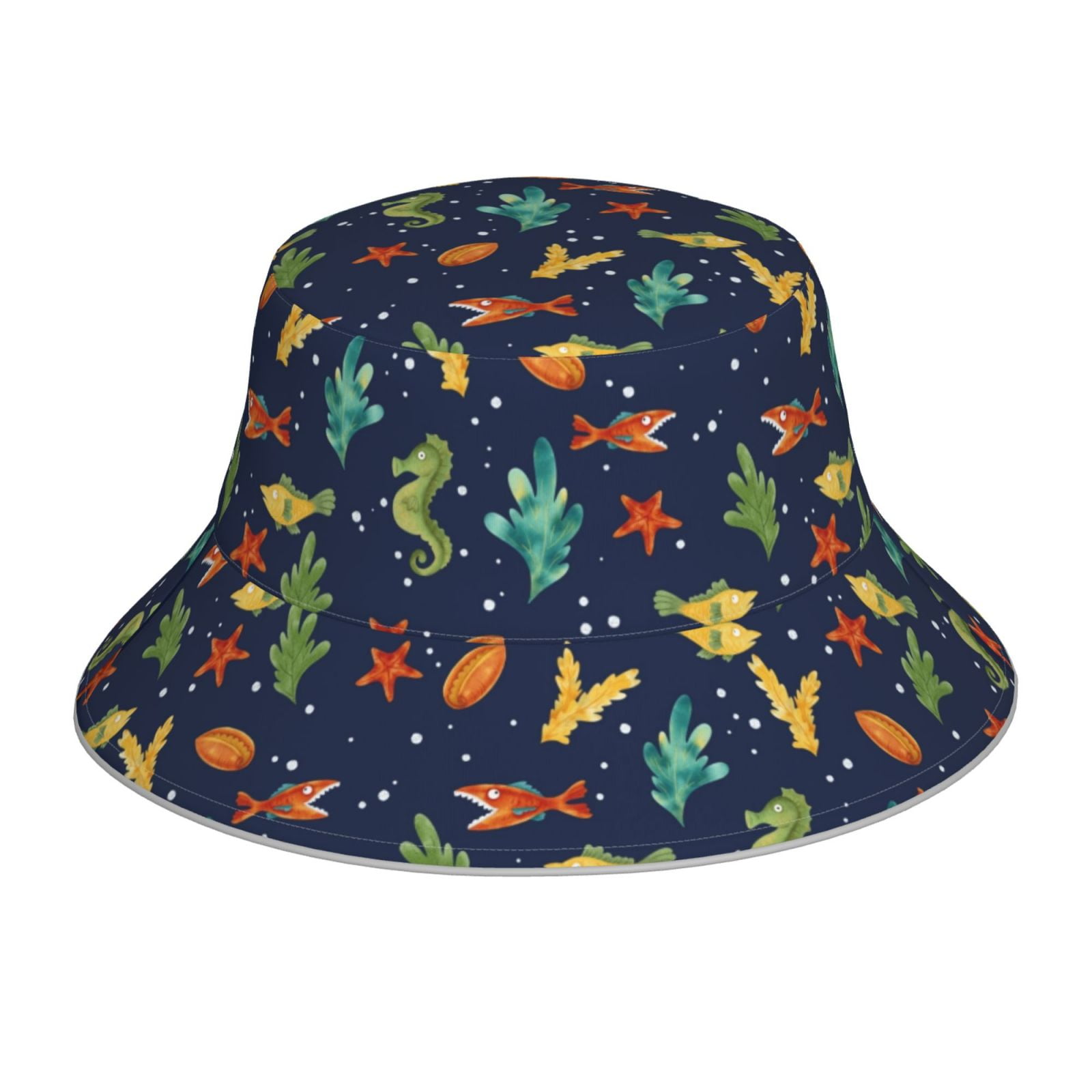 Disketp Shells And Seaweed Print Reflective Bucket Hat Beach Hat Summer ...