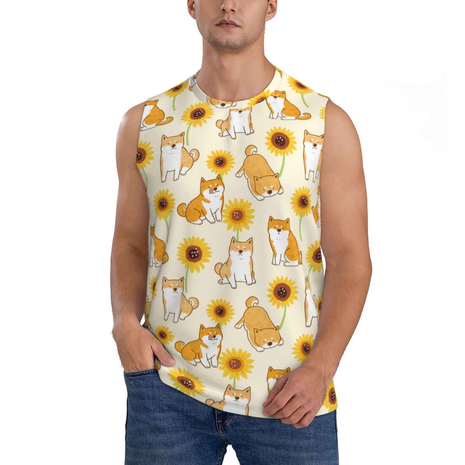 Disketp Shiba Inu Dog And Sunflower Sleeveless Tshirts For Men, Muscle ...