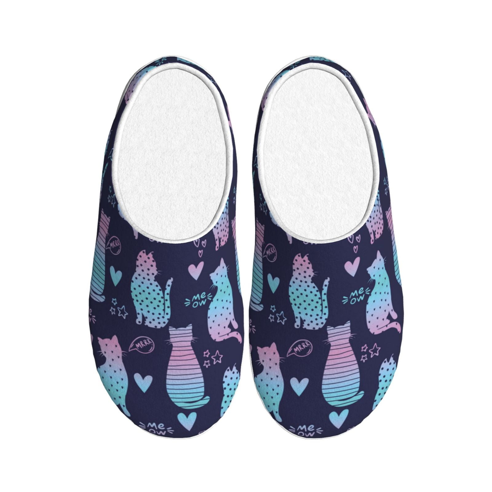 Disketp Silhouette Cats Women's Men's Slippers Plush Slip-On House ...