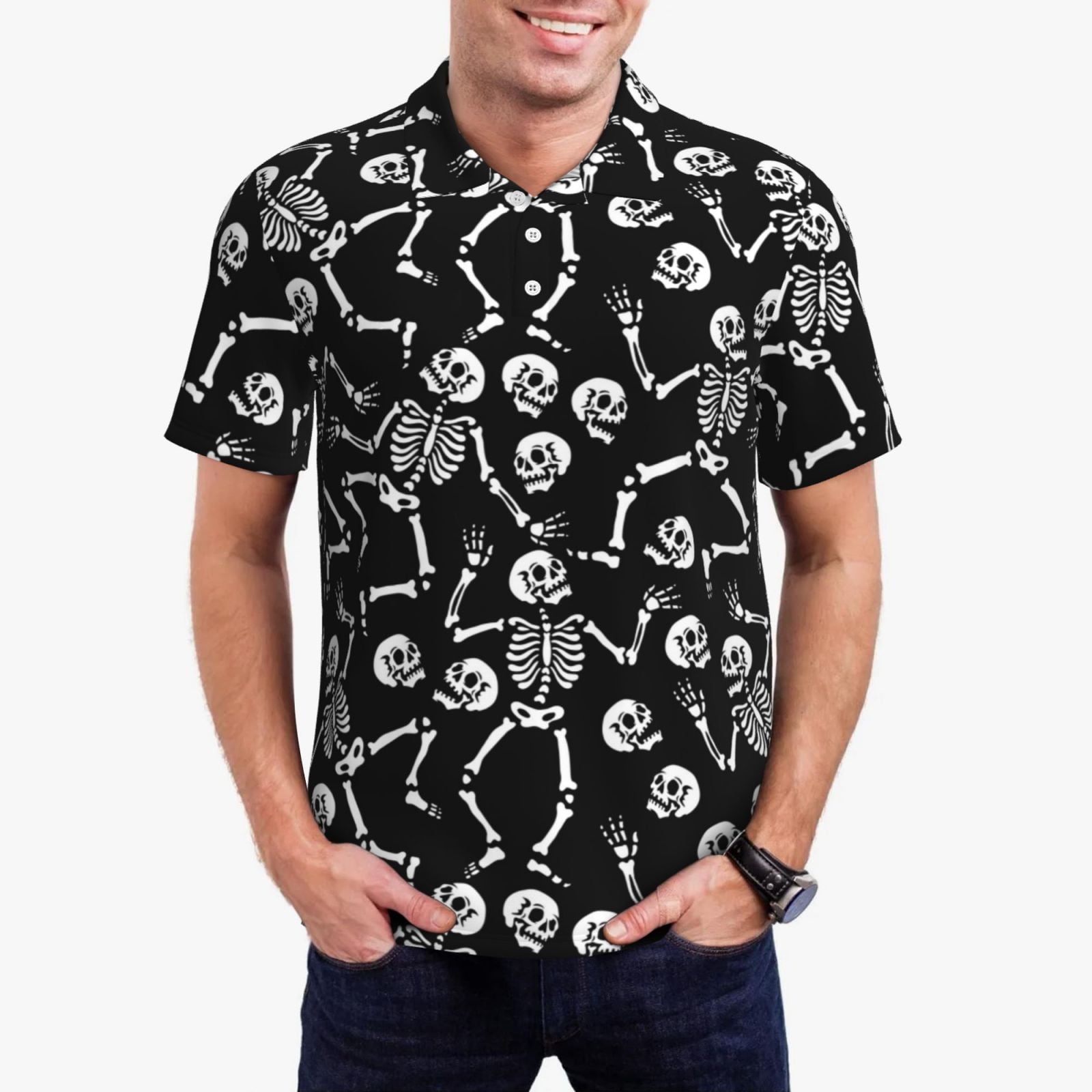 Disketp Skeletons Dancing for Men's Polo Shirts Short Sleeve Golf Shirt ...