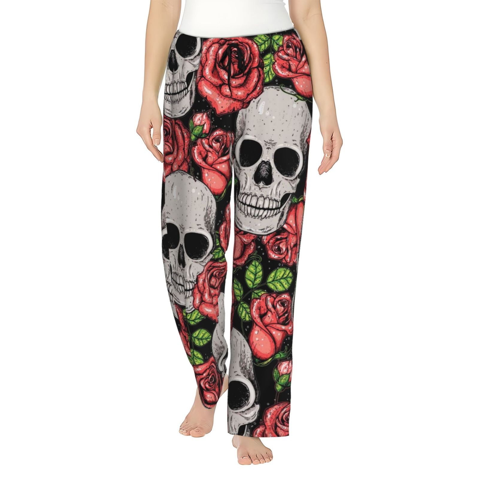 Disketp Skull And Roses Print Women'S Comfy Pajama Pants Casual ...