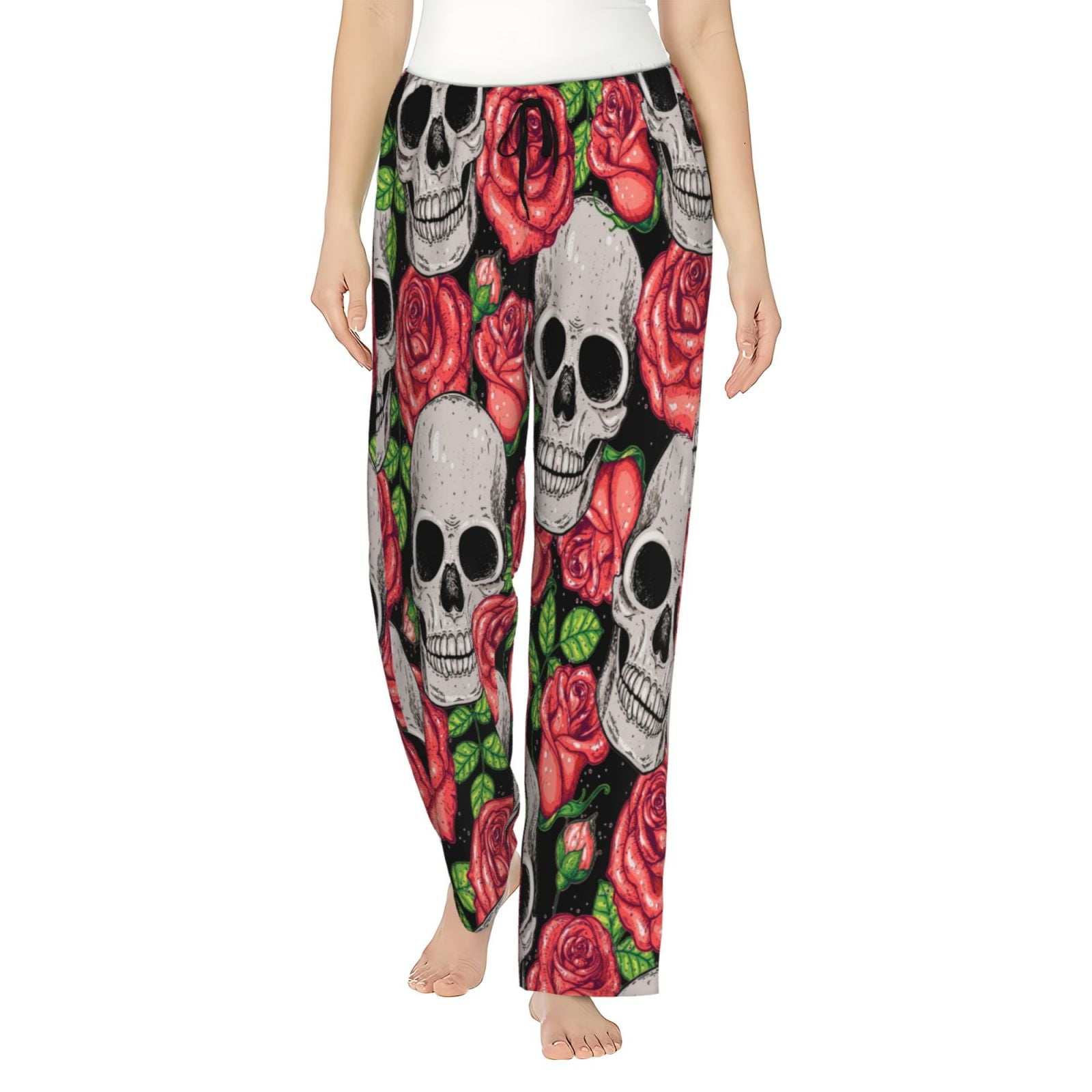 Disketp Skull And Roses Print Women'S Comfy Pajama Pants Casual ...