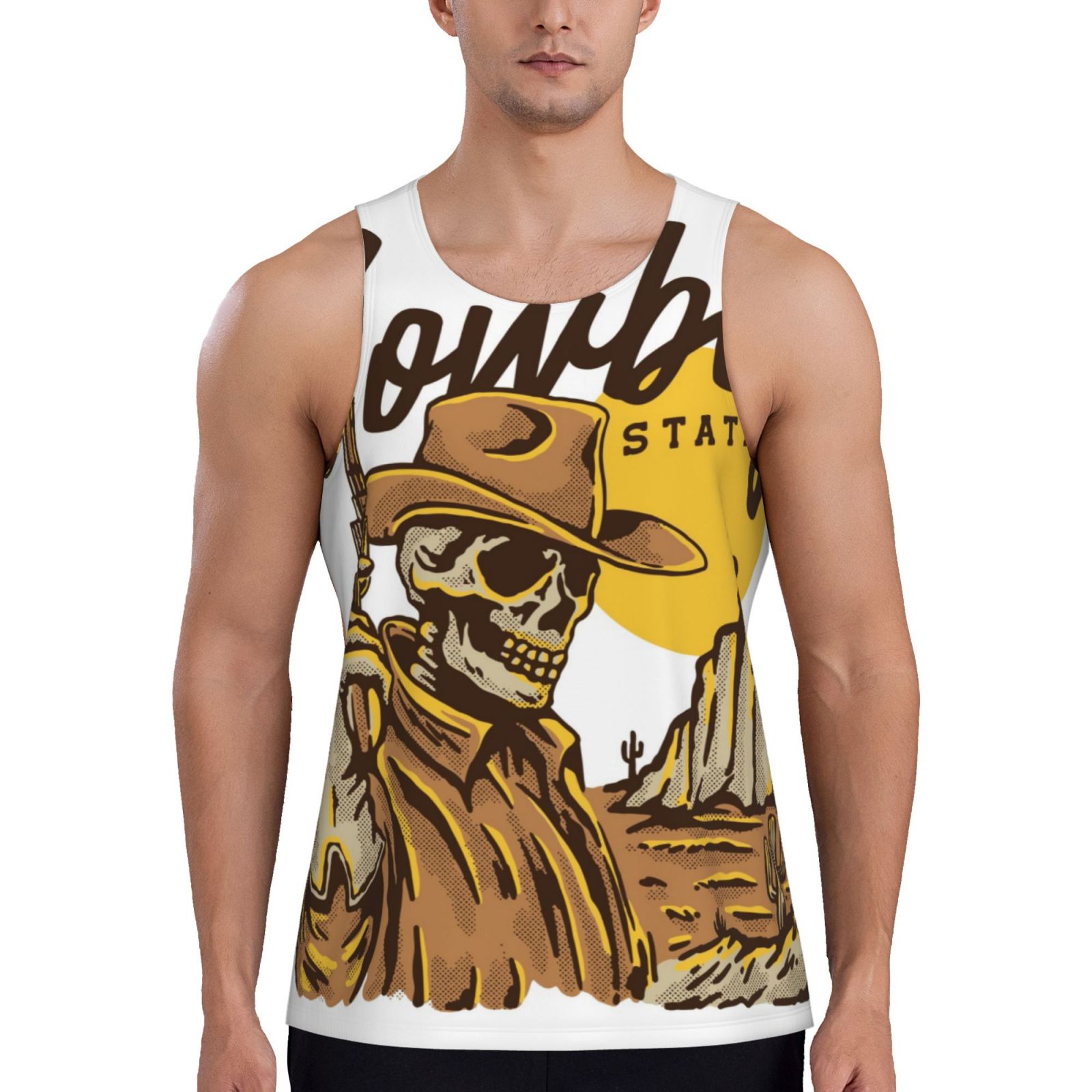Disketp Skull Cowboy Men's Workout Tank Tops Sleeveless Gym Shirt Quick ...