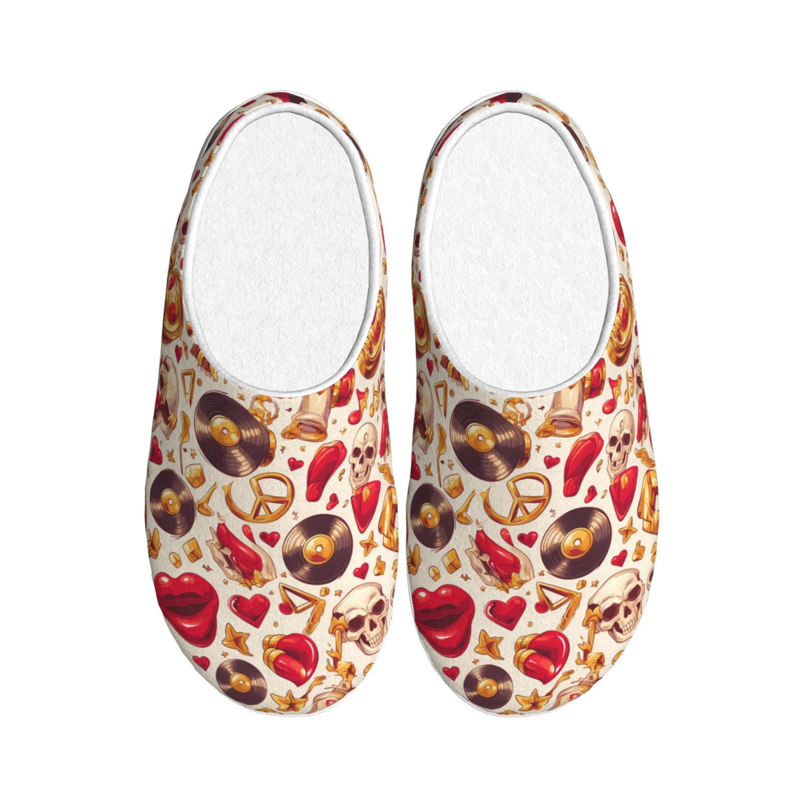Disketp Skull Retro record lips Women's Men's Slippers Plush Slip-On ...