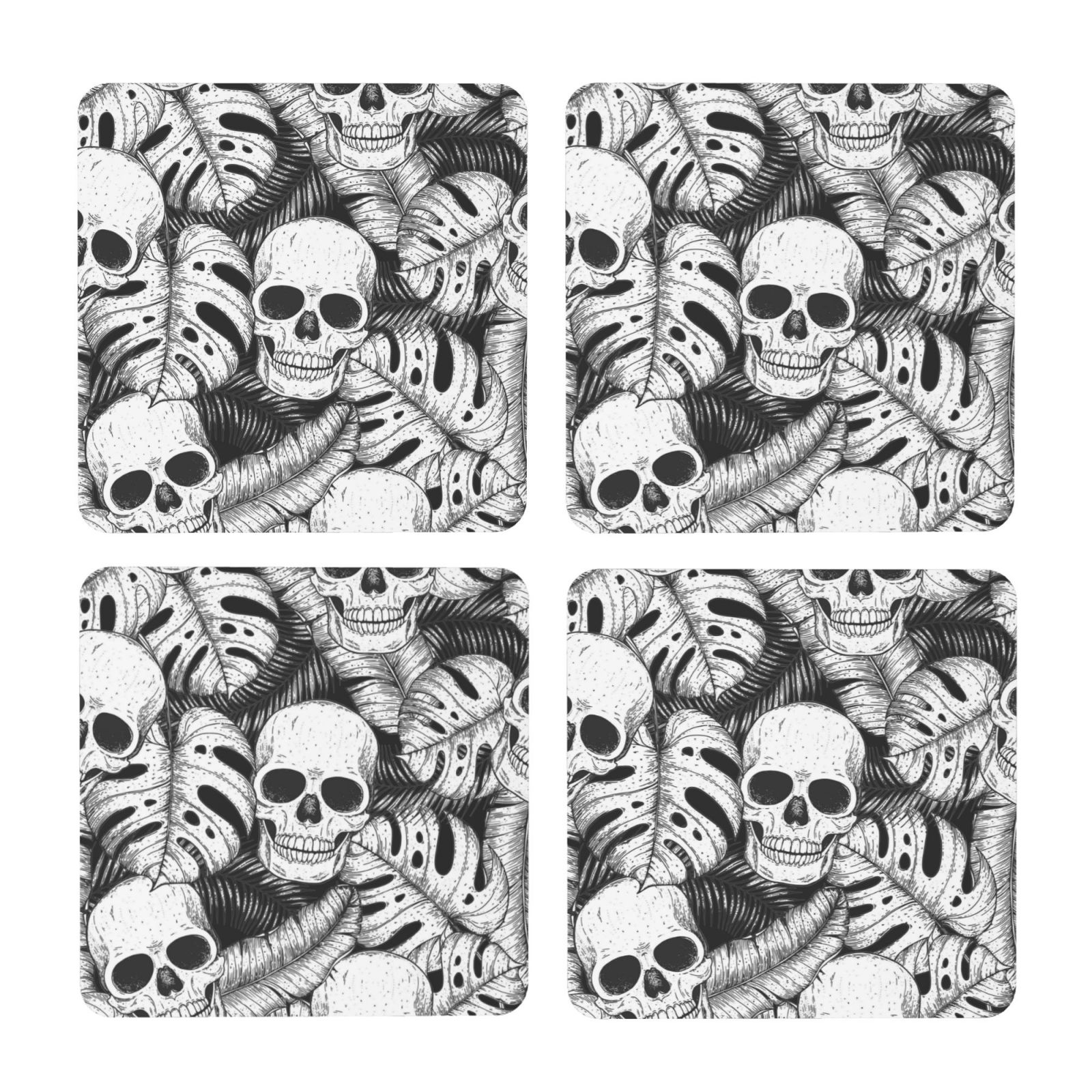 Disketp Skull and palm leaves MDF Cork Coaster 4 Pcs - Absorbent ...