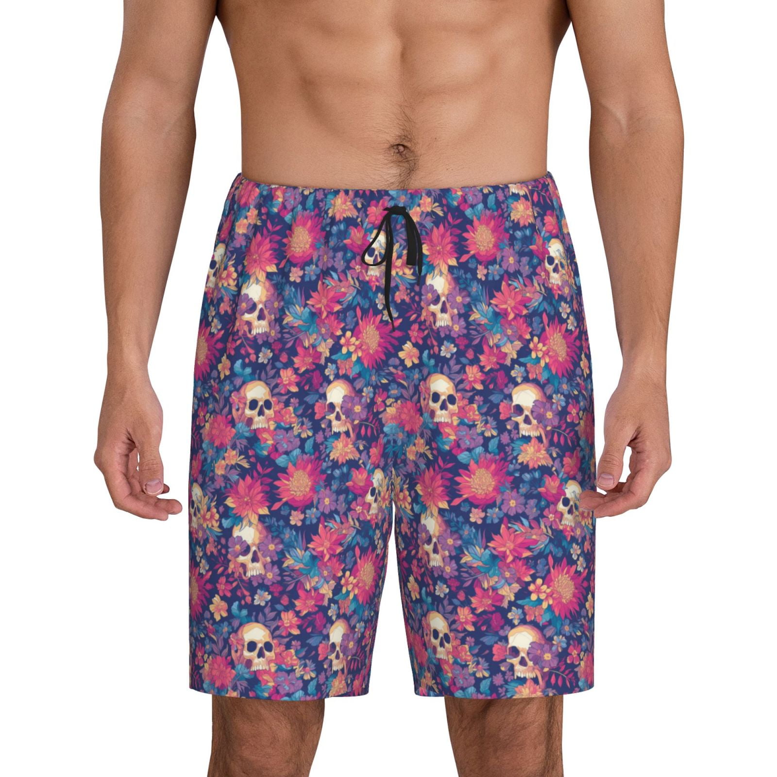 Disketp Skull colorful flower daisy for Men's Soft Sleep Pajama Shorts ...