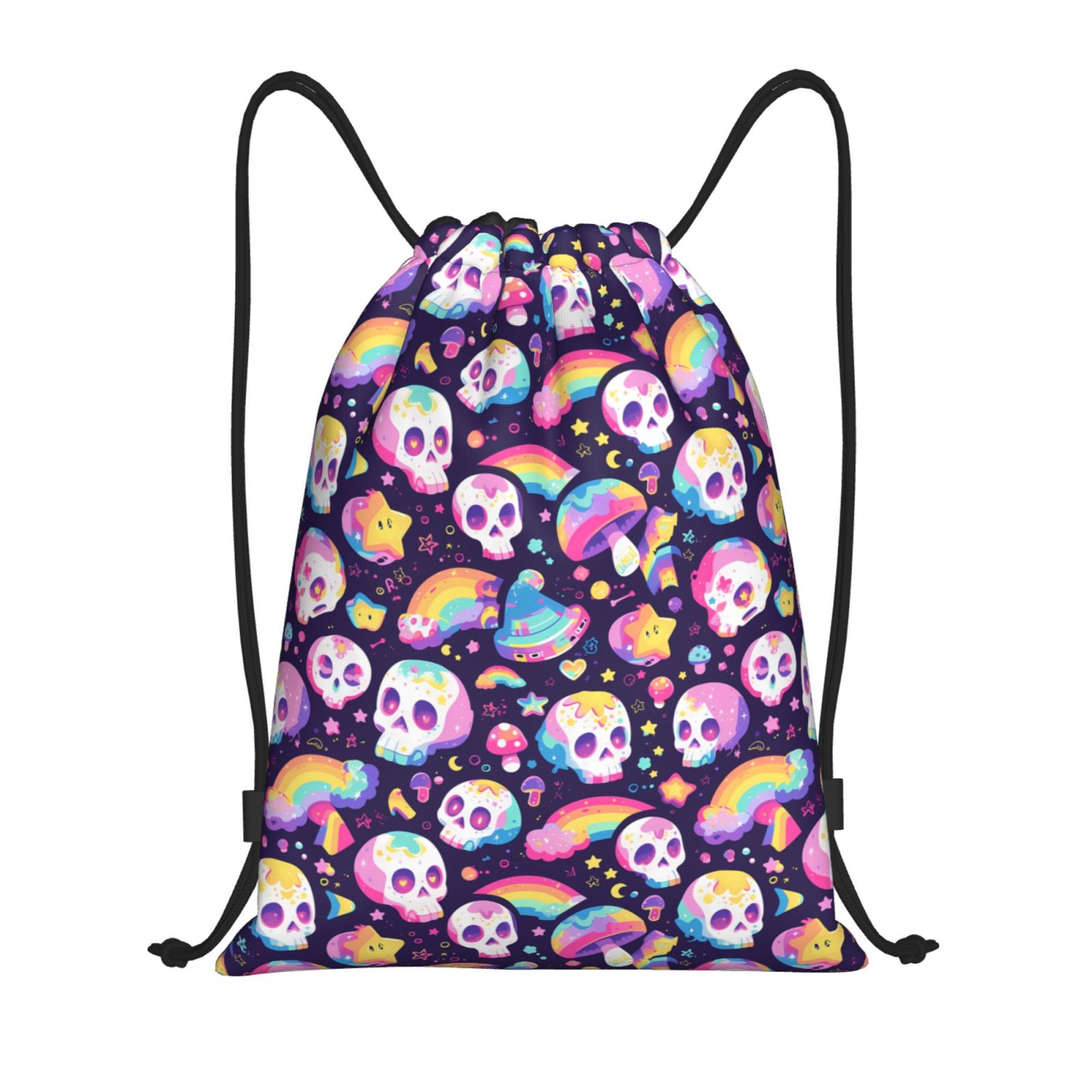 Disketp Skull colorful mushroom rainbow Drawstring Backpack Drawstring ...