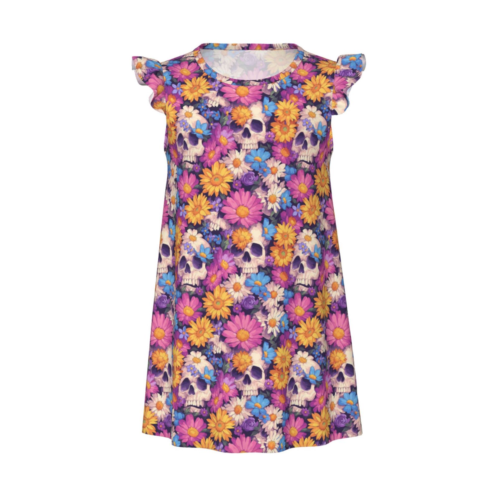 Disketp Skull daisy flower Print Girls Nightgowns 3-10 Years Flutter ...