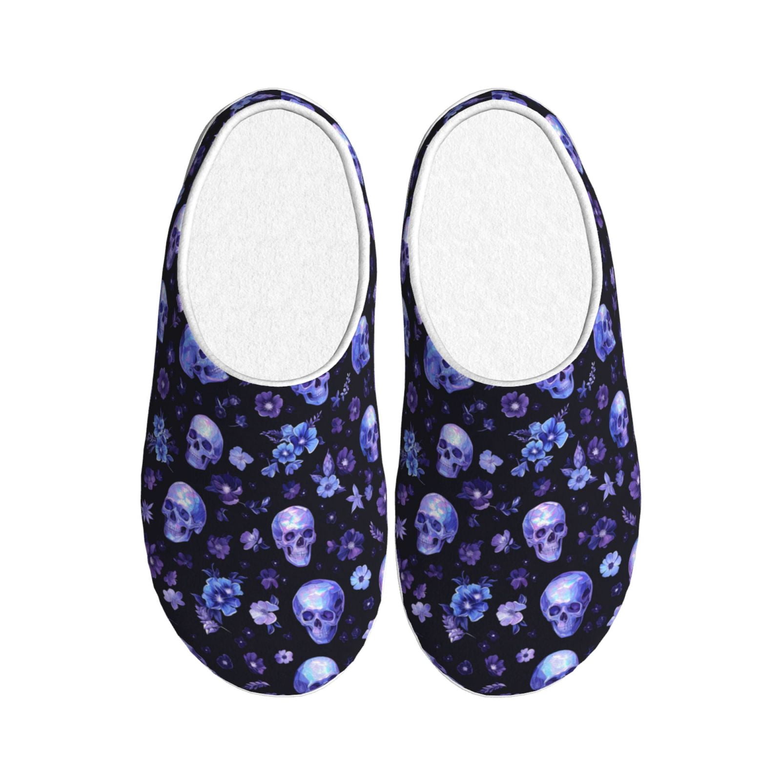 Disketp Skull flower leaf purple Women's Men's Slippers Plush Slip-On ...