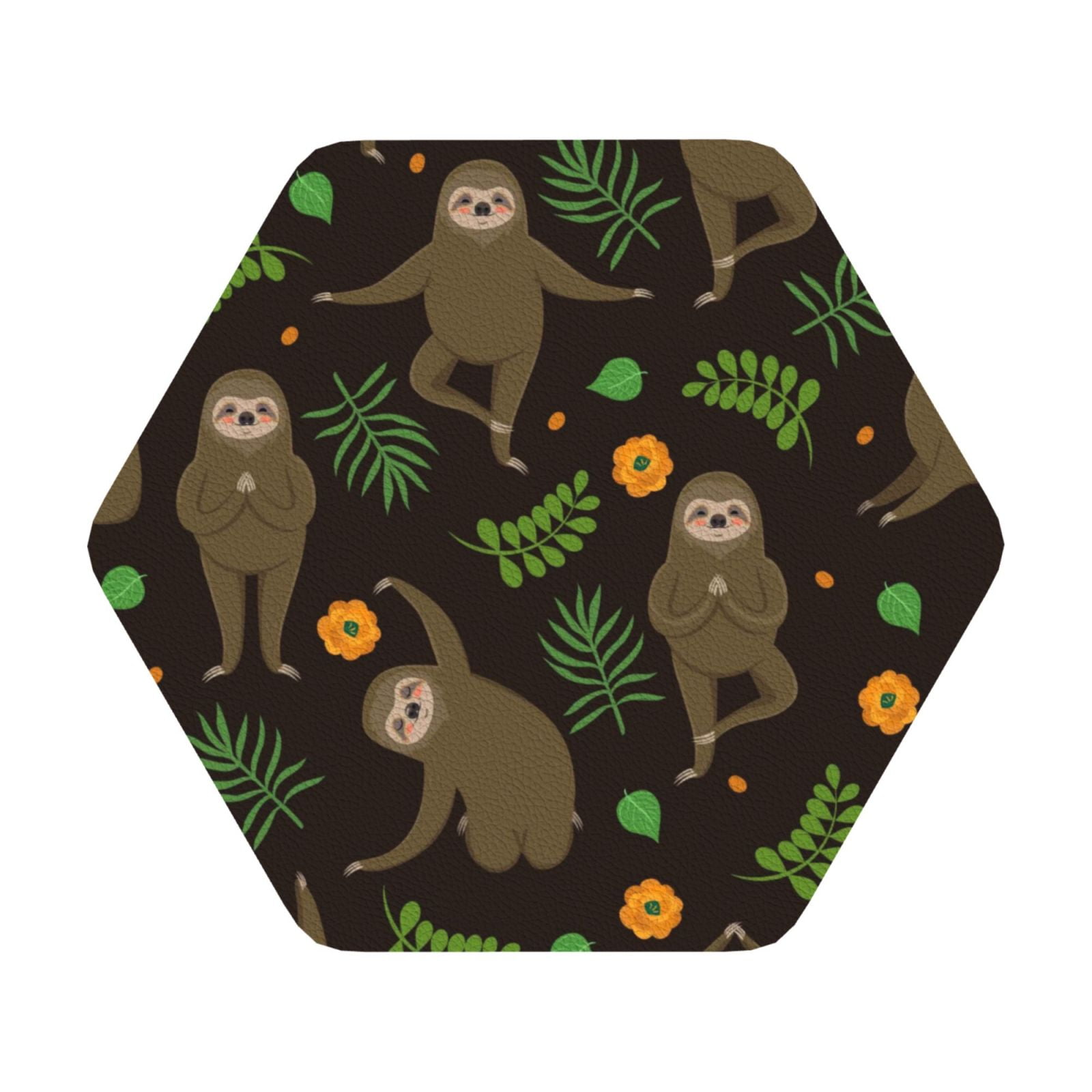 Disketp Sloth Doing Yoga Funny Coasters,6 Pcs Leather Coasters With ...