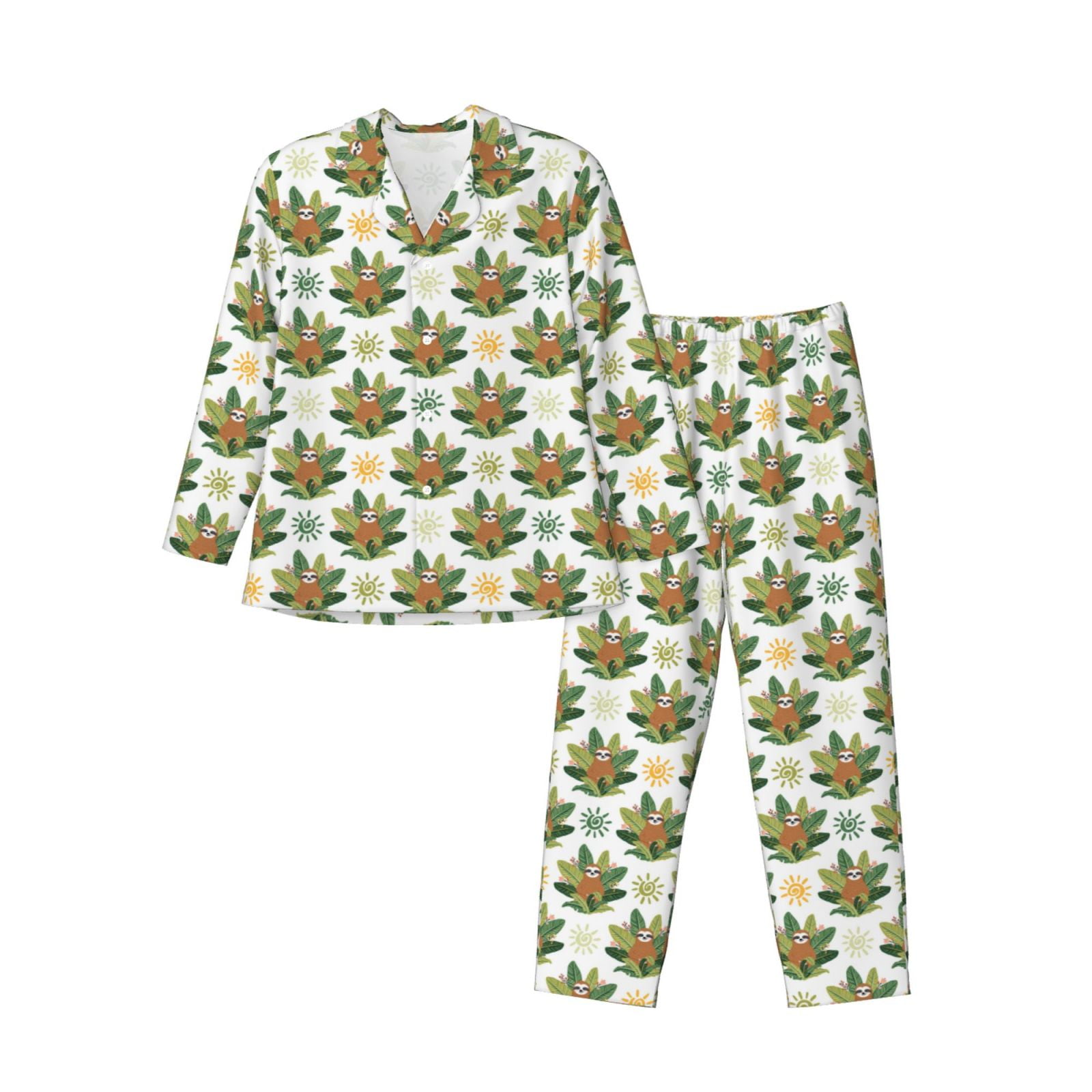 Disketp Sloth Sitting Tropical Leaves for Pajamas Set Long Sleeve ...