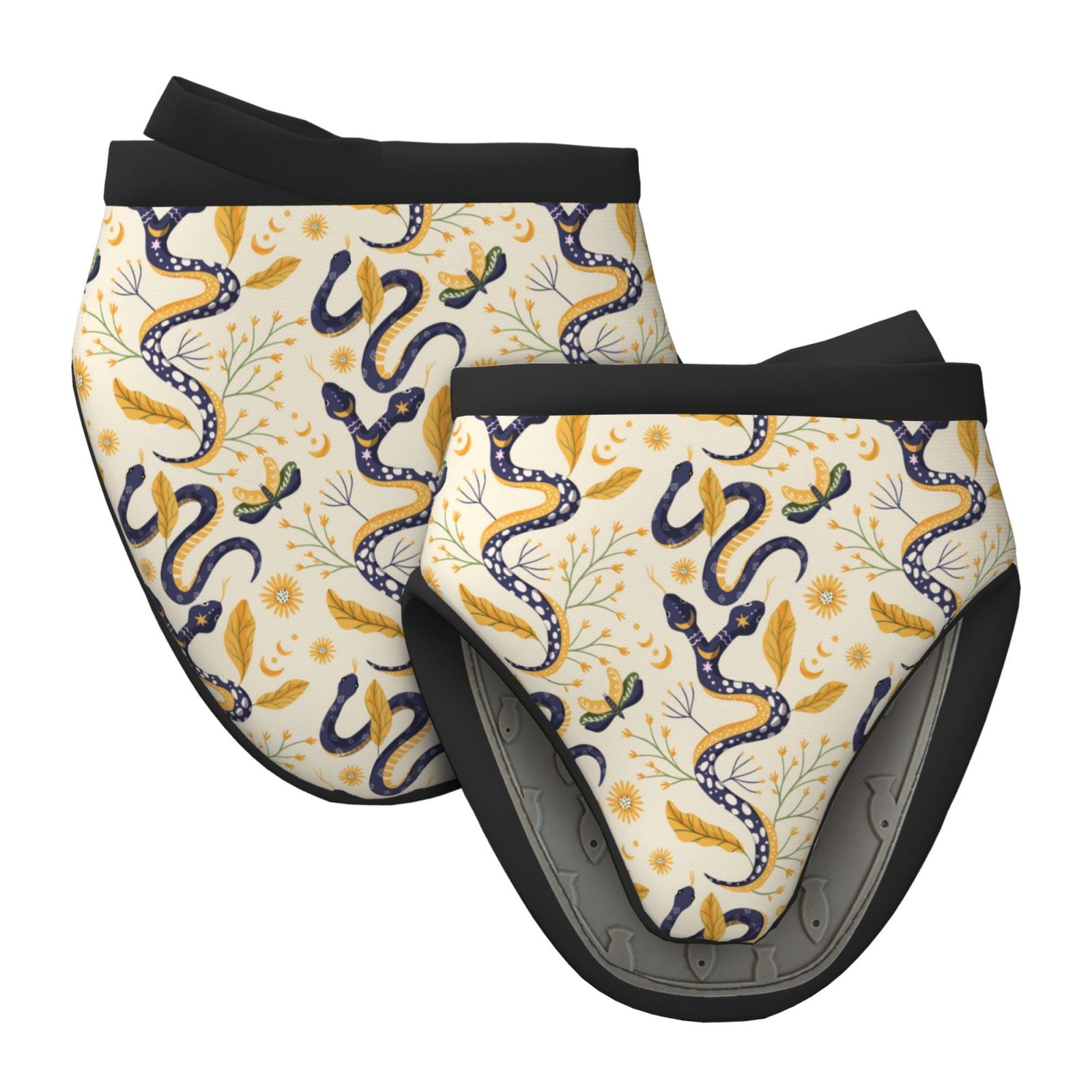 Disketp Snake And Floral Non-Slip Mini Oven Mitt Set, Short Oven Mitts ...