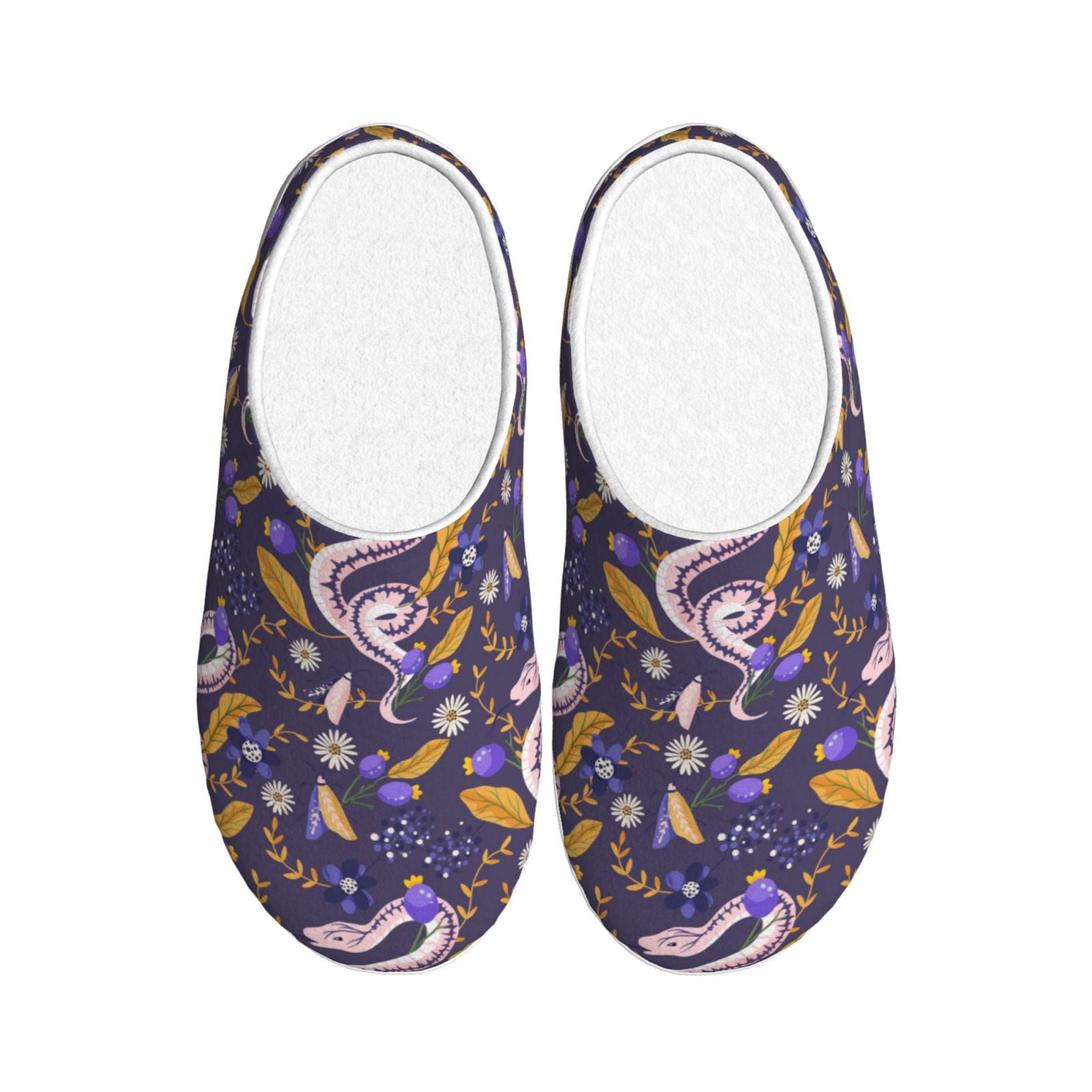 Disketp Snake And Floral Women's Men's Slippers Plush Slip-On House ...