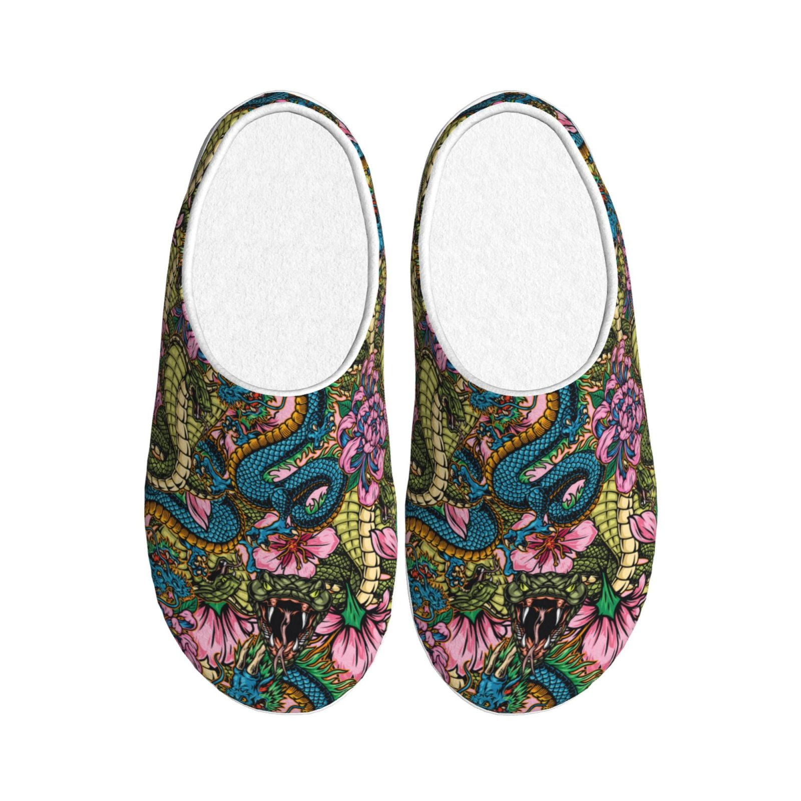 Disketp Snake And Flower Women's Men's Slippers Plush Slip-On House ...