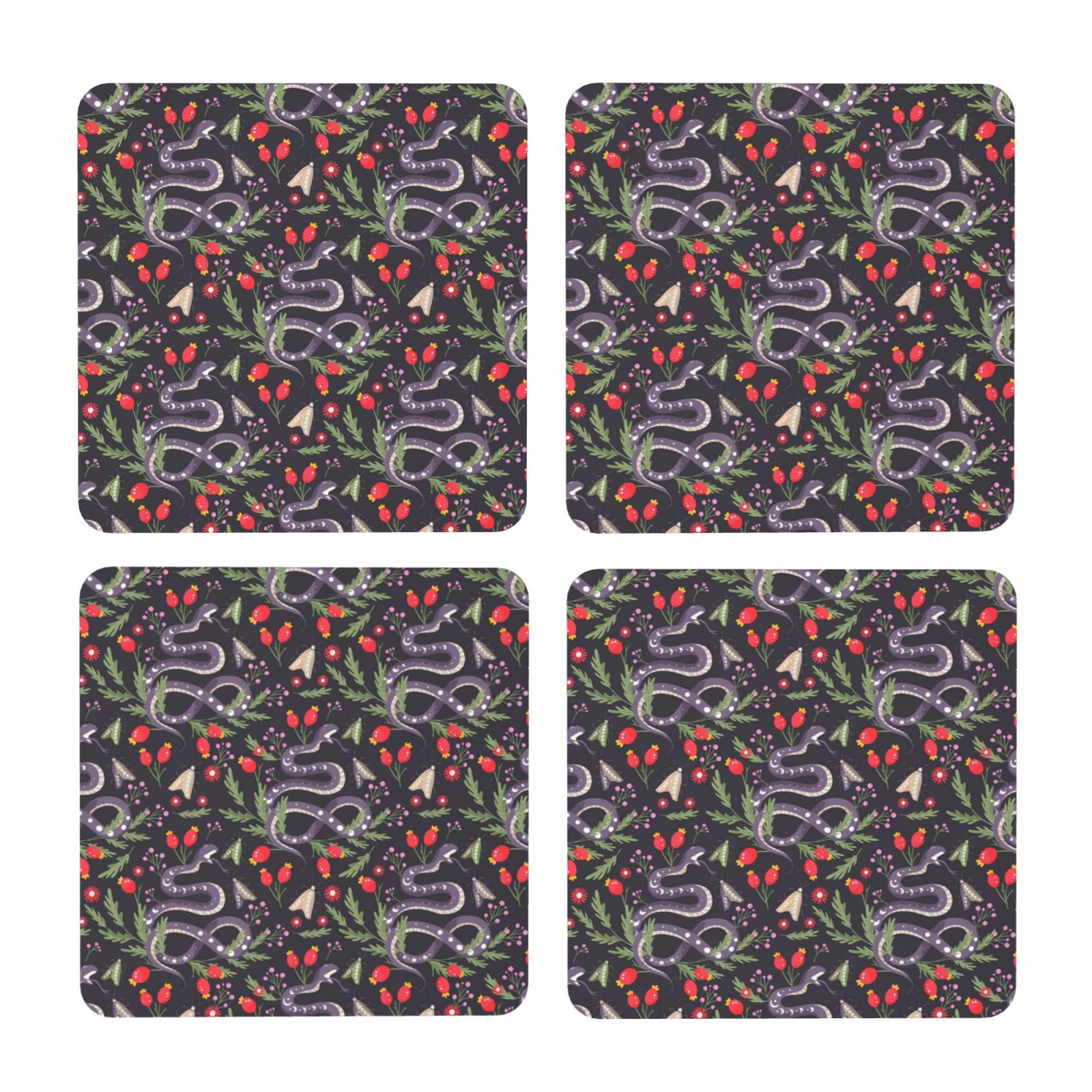 Disketp Snakes And Snake Fruit MDF Cork Coaster 4 Pcs - Absorbent ...