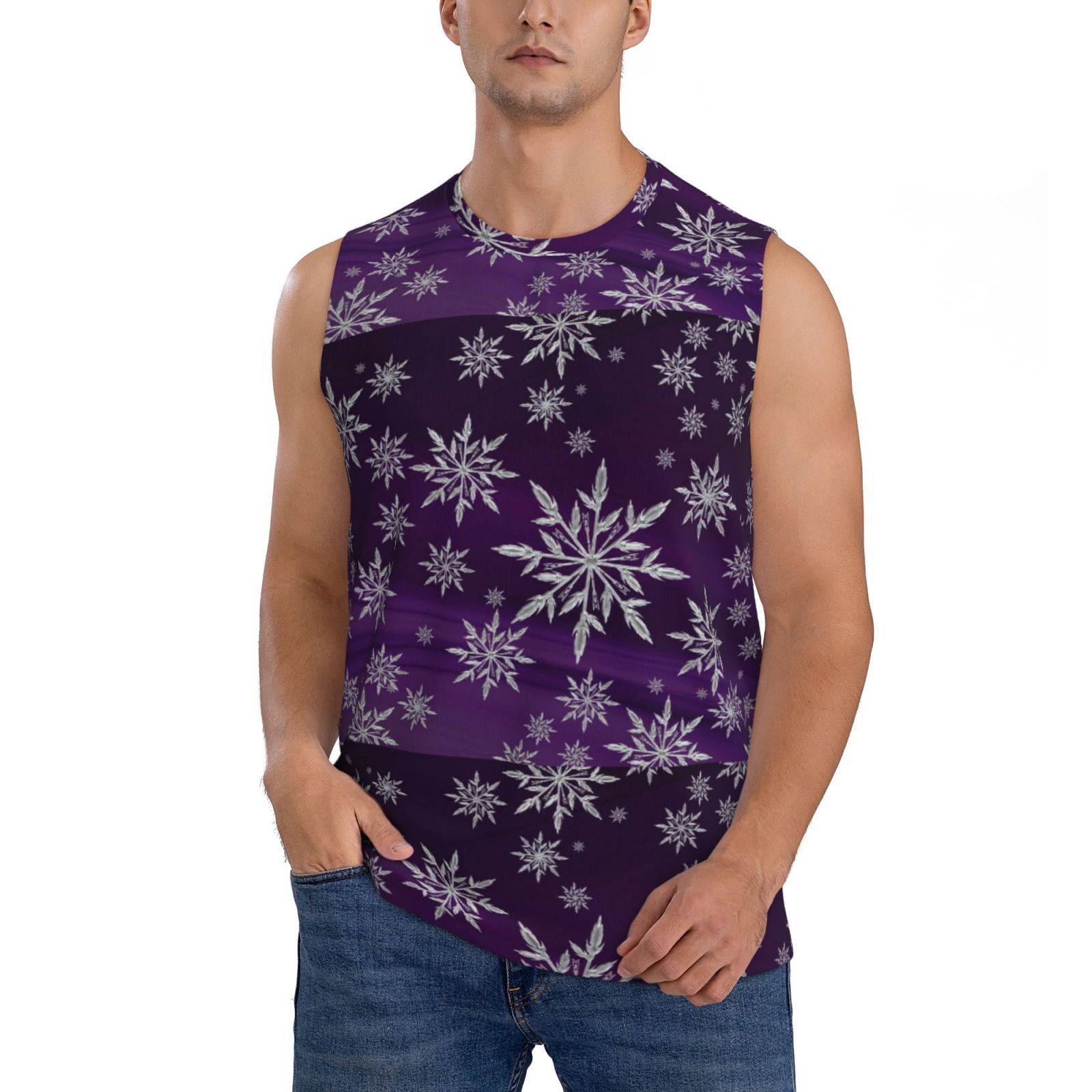 Disketp Snowflake Gradient Purple Sleeveless Tshirts For Men, Muscle ...