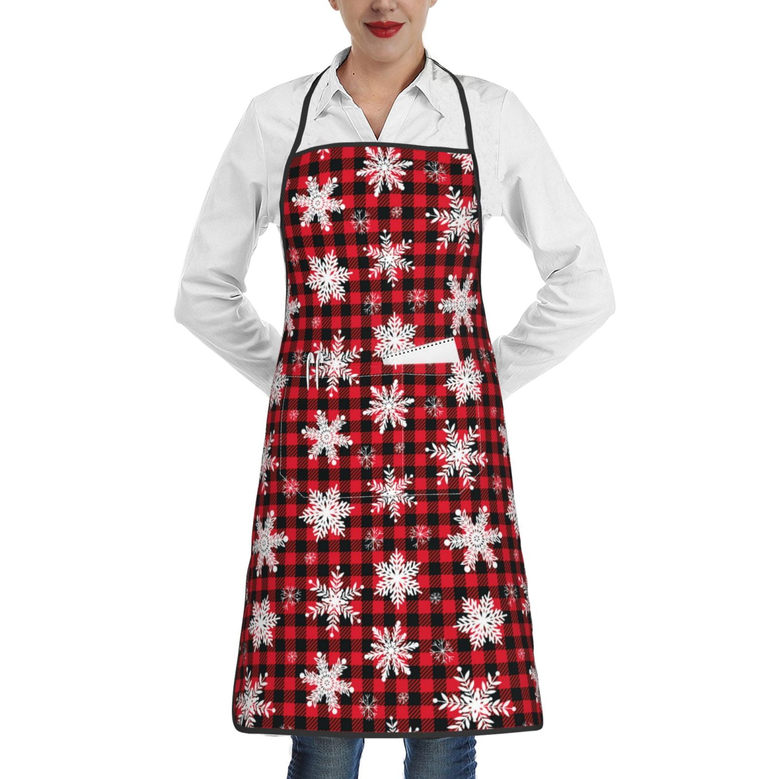 Disketp Snowflake red plaid Kitchen Apron with adjustable Aprons for ...