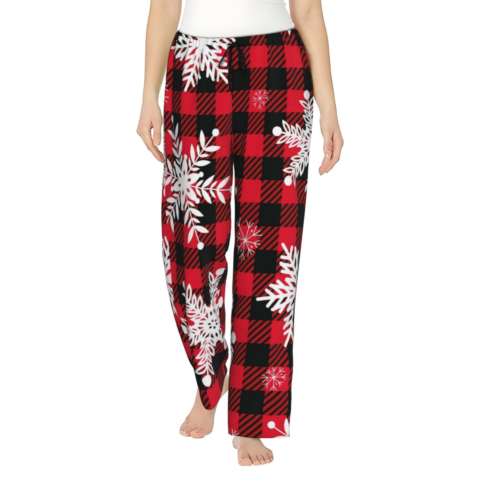Disketp Snowflakes On A Buffalo Plaid Print Women'S Comfy Pajama Pants ...