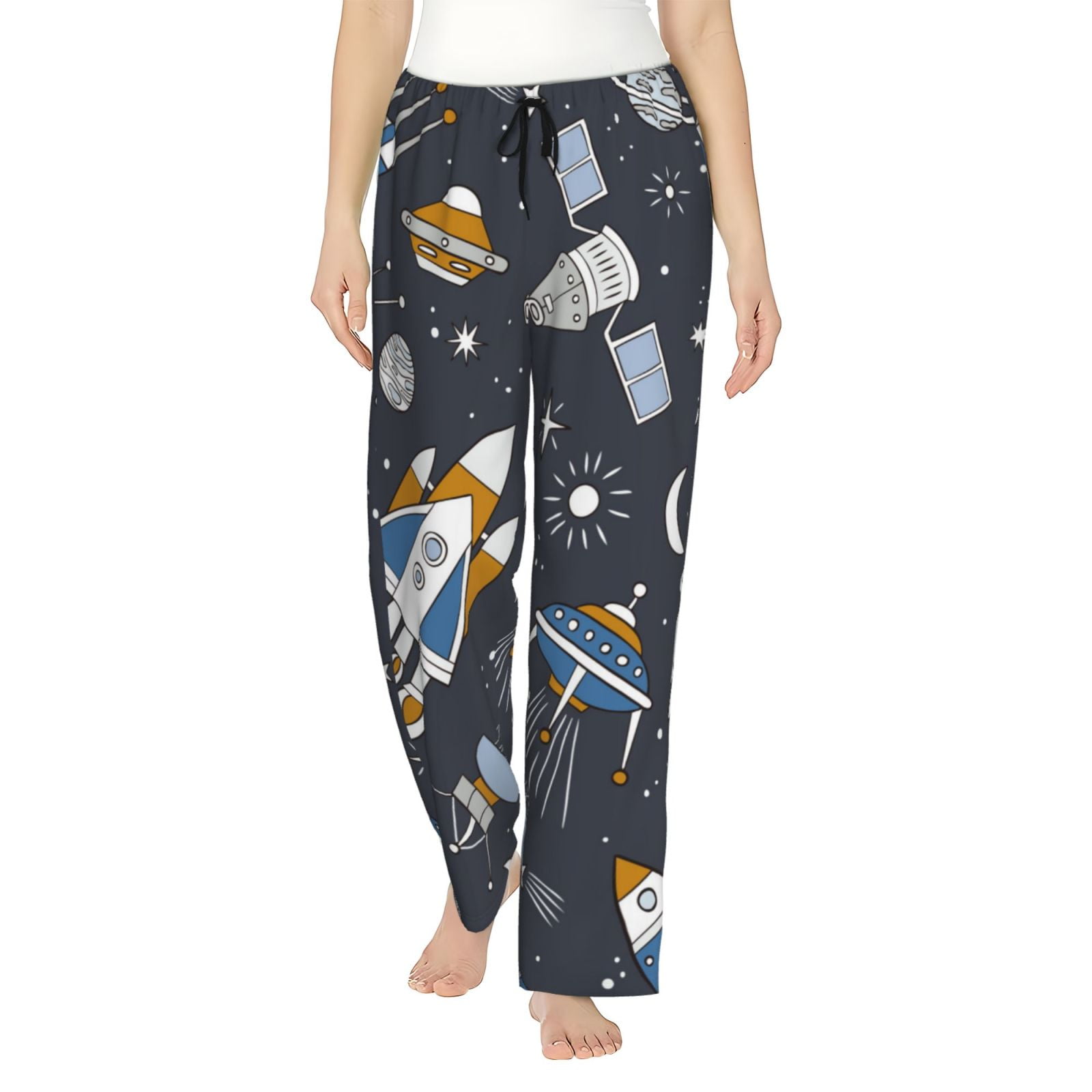 Disketp Space Cars Print Women'S Comfy Pajama Pants Casual Drawstring Palazzo Lounge Wide Leg ...