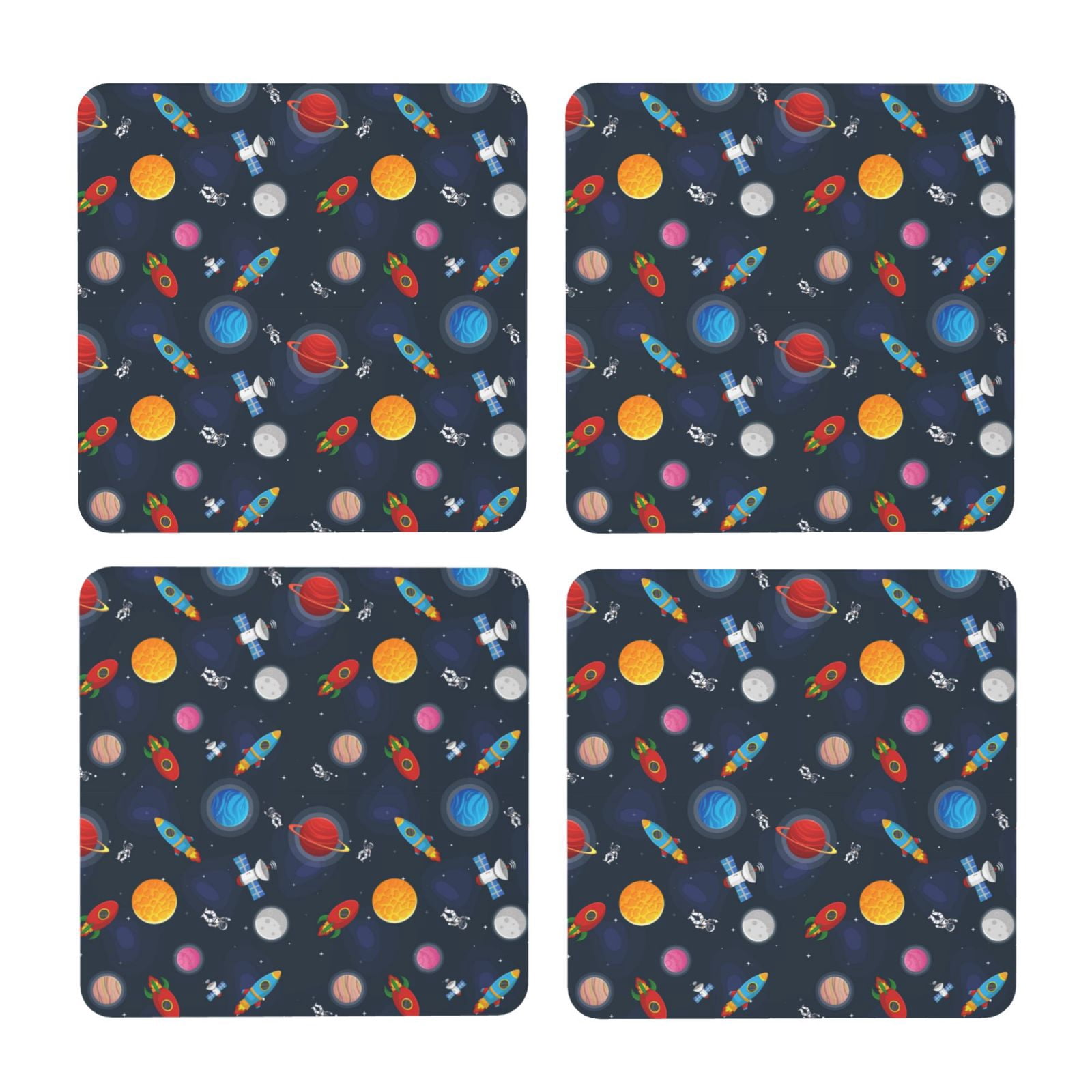Disketp Space Cartoon MDF Cork Coaster 4 Pcs - Absorbent Beverage ...