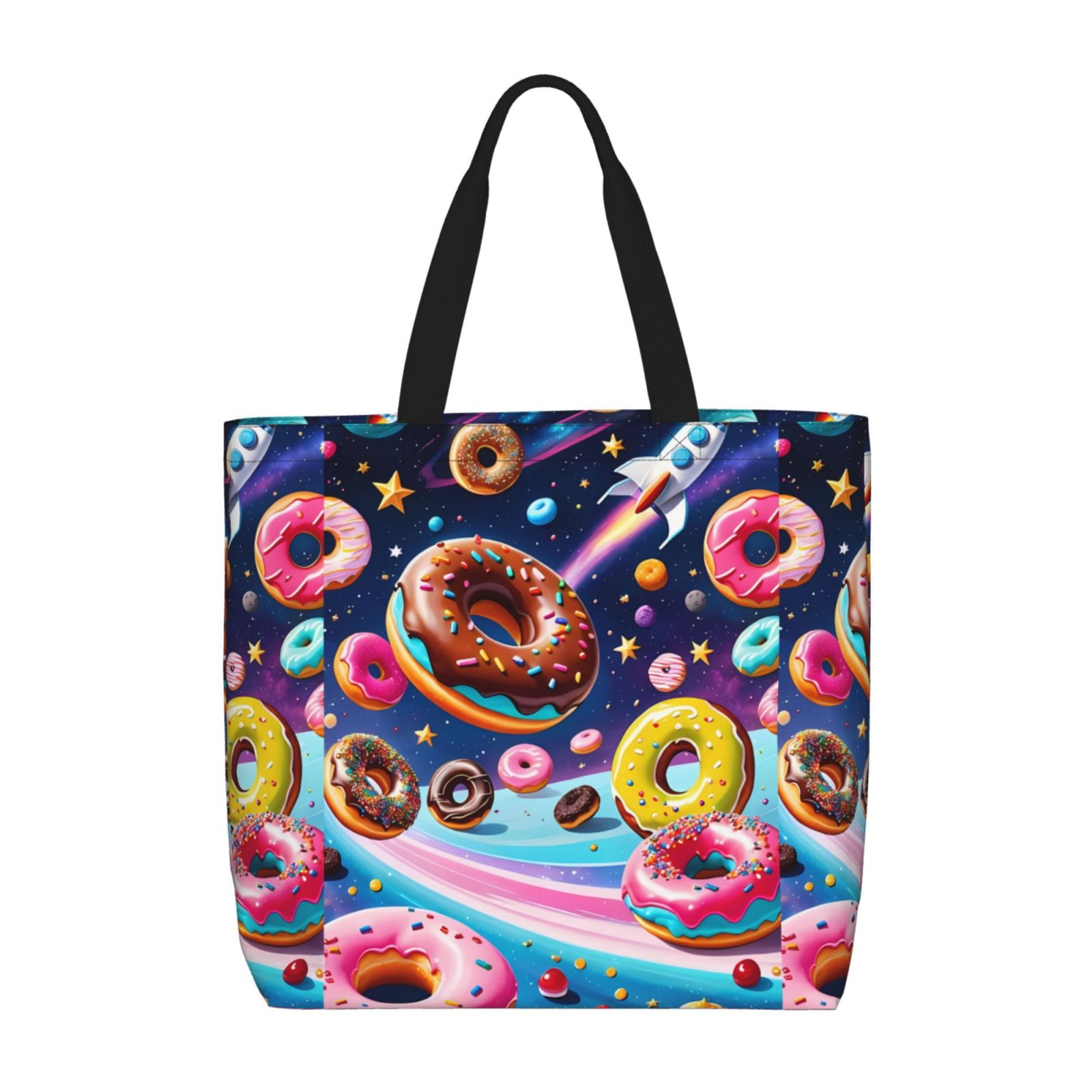 Disketp Space Colorful Donut Canvas Tote Bag,Women Shoulder Bag ...