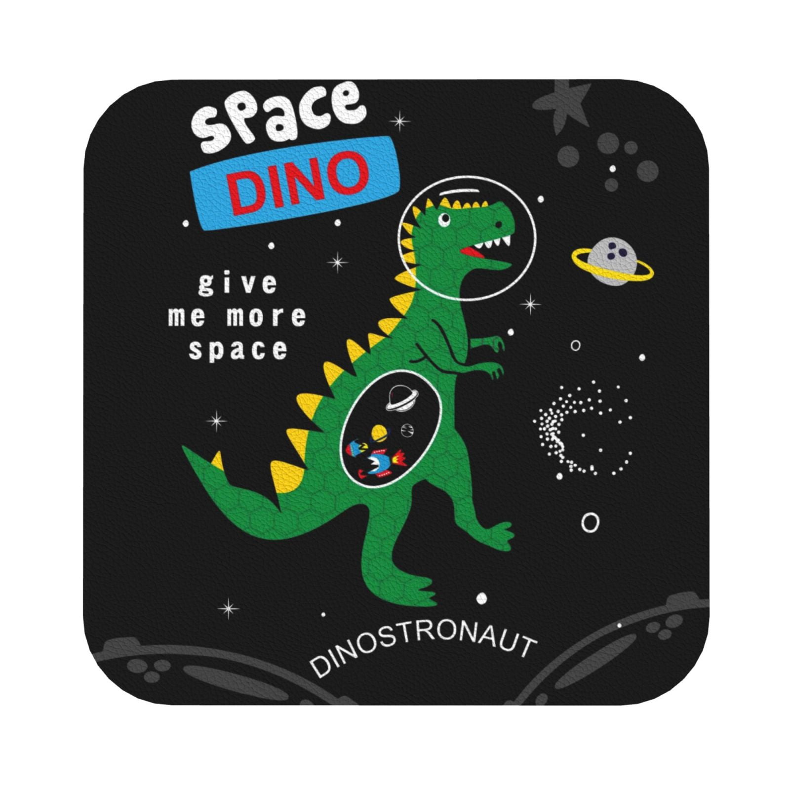 Disketp Space Dino Cartoon Black Funny Coasters,4 Pcs Leather Coasters ...