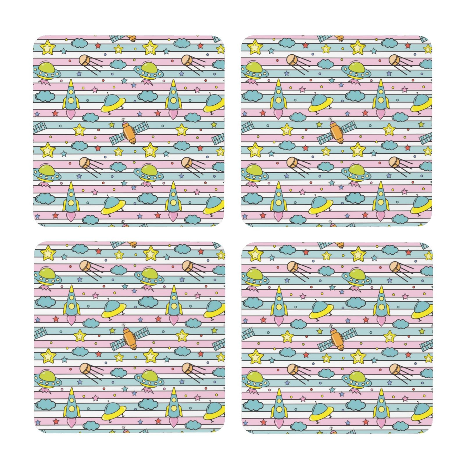 Disketp Space Doodle MDF Cork Coaster 4 Pcs - Absorbent Beverage ...