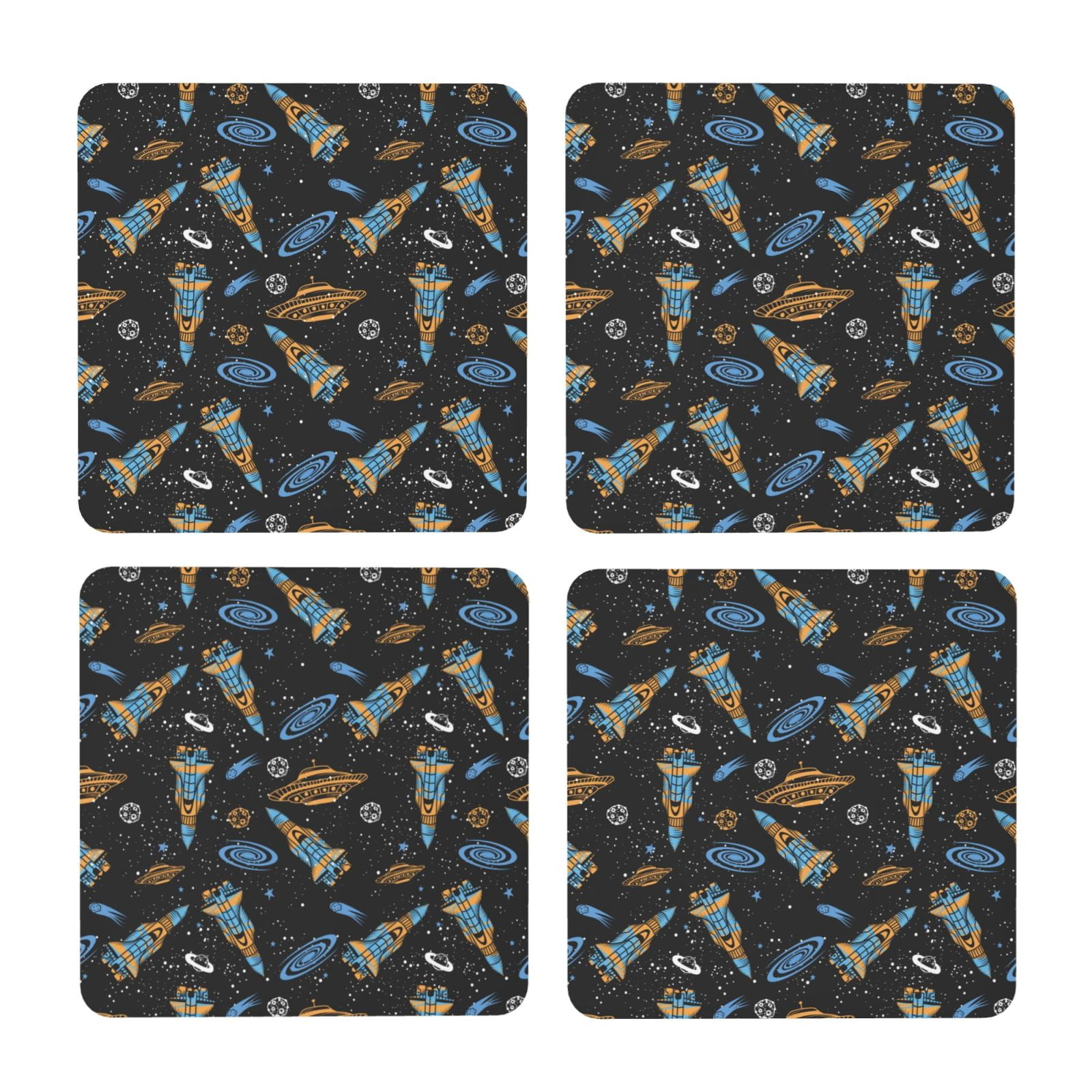 Disketp Space Rockets MDF Cork Coaster 4 Pcs - Absorbent Beverage ...