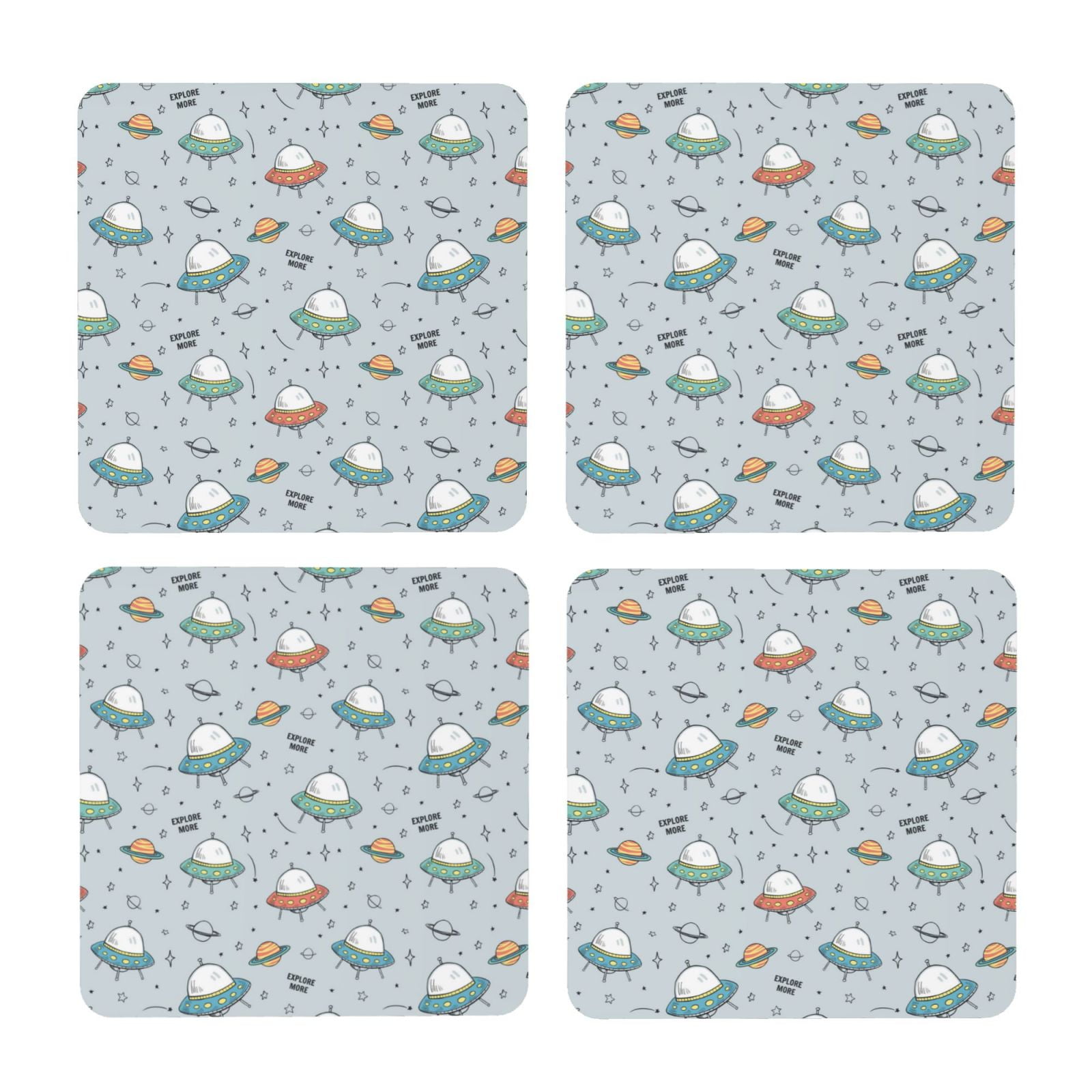 Disketp Spaceship MDF Cork Coaster 4 Pcs - Absorbent Beverage Coasters ...