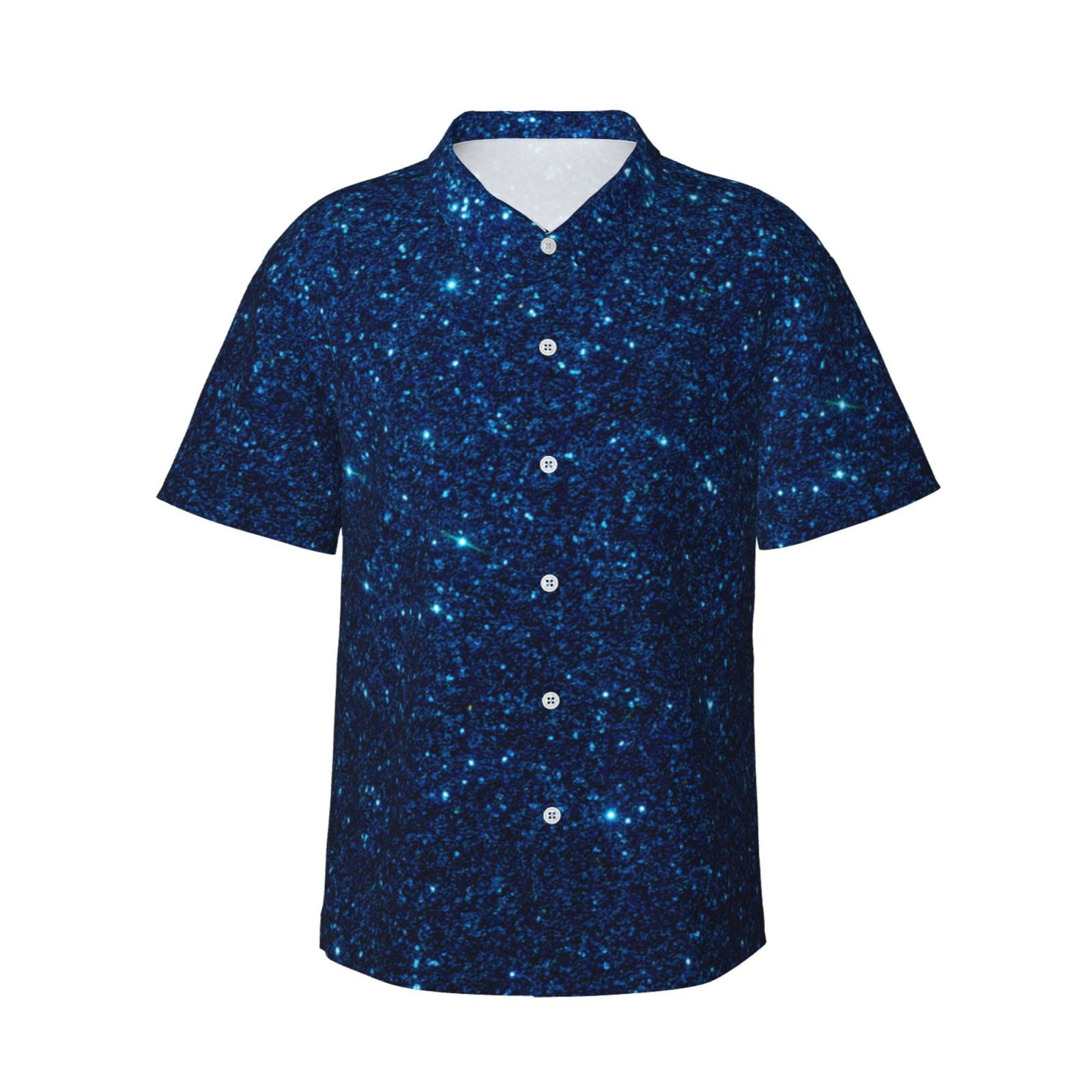 Disketp Sparkling Blue Glitter Hawaiian Shirts for Men,Mens Casual ...